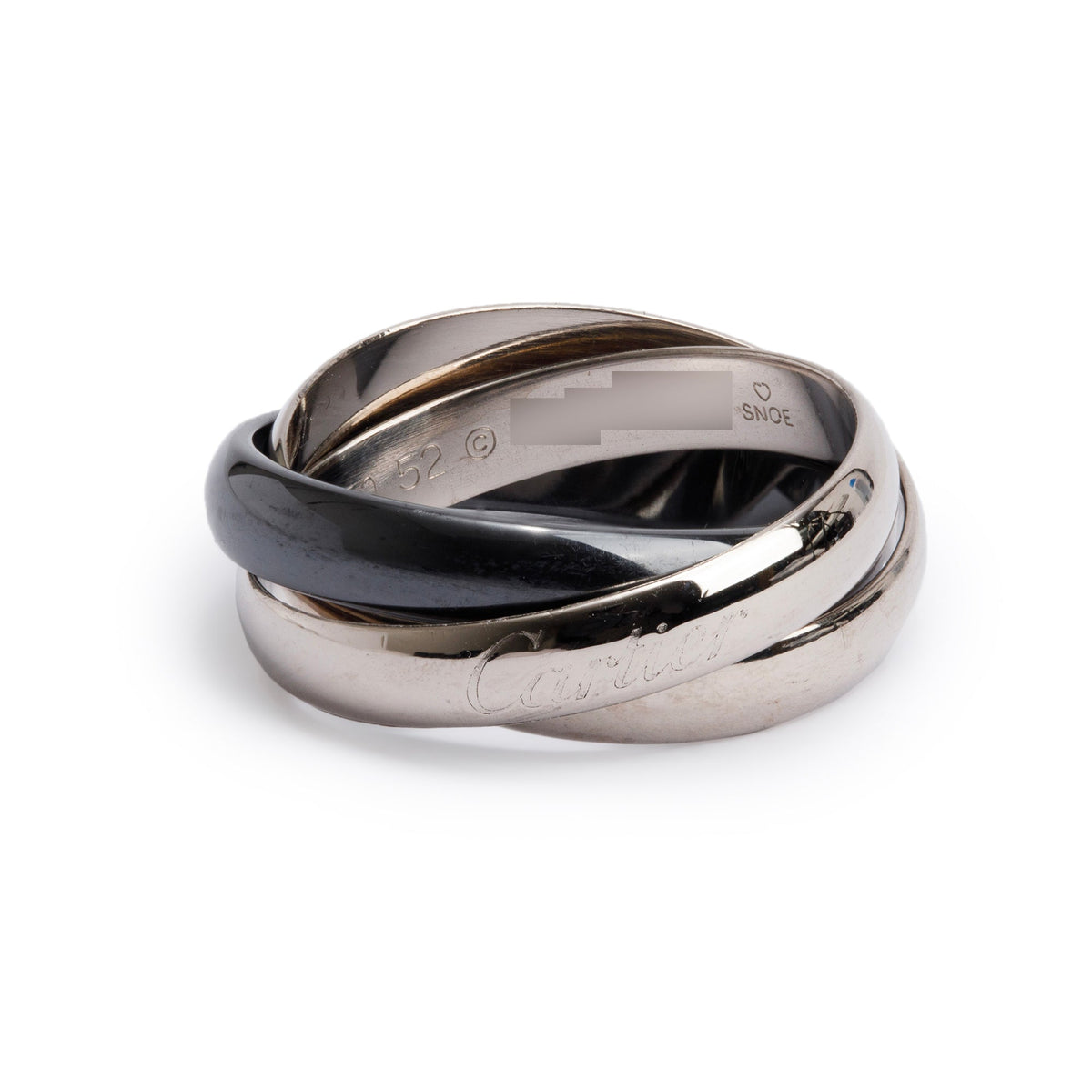 Cartier 18k White Gold & Black Ceramic Trinity Rolling Ring, Size 52 6 ...