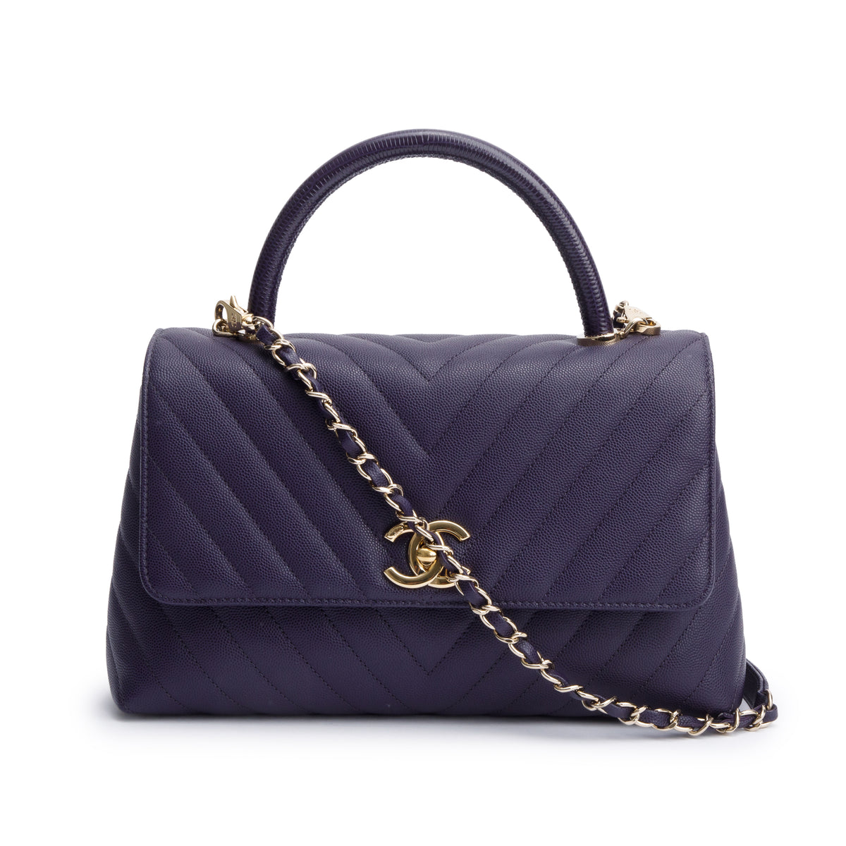 Chanel 202 Purple Chevron Quilted Caviar Leather Coco Top Handle Flap ...