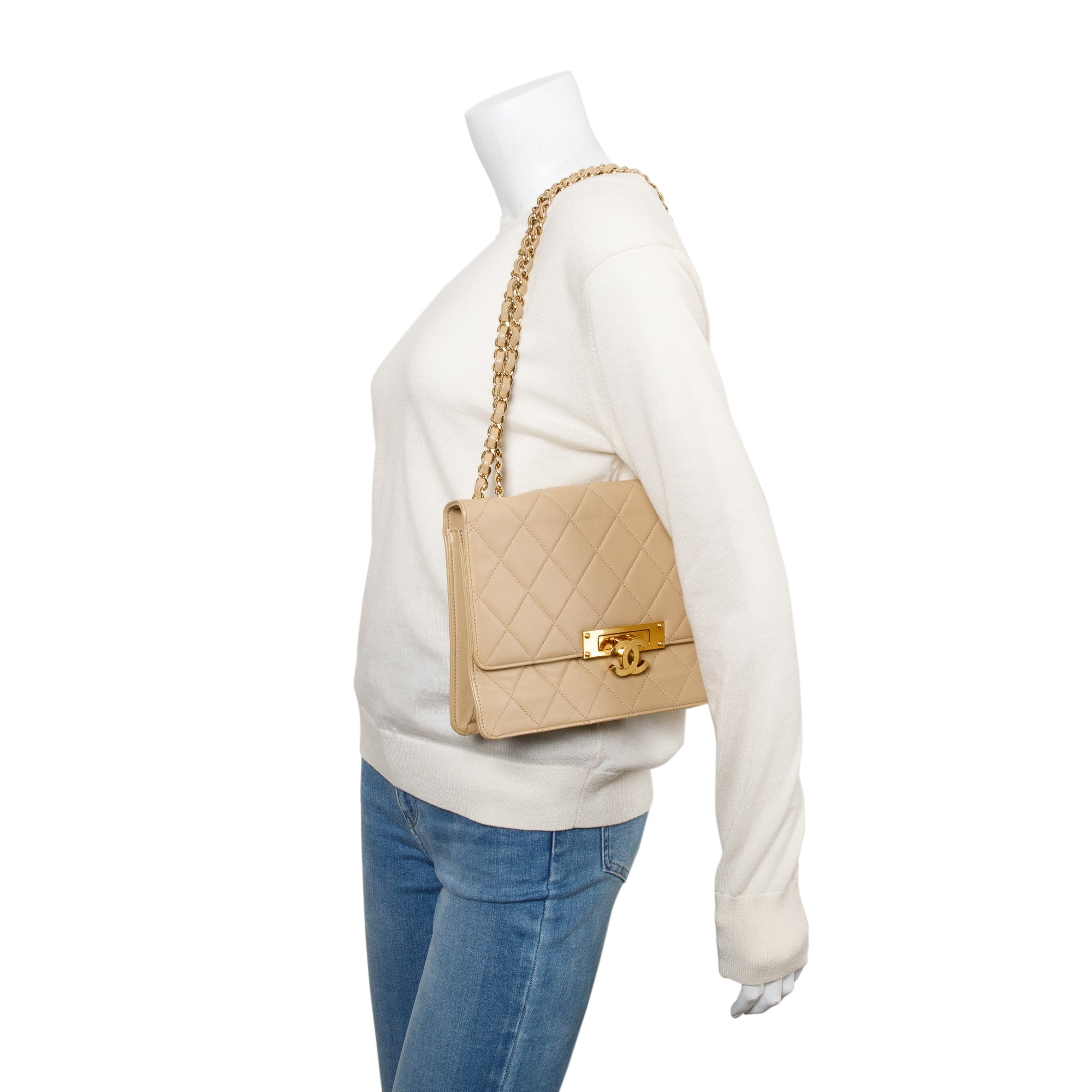 Chanel Beige Lambskin Leather Large Golden Class Flap Bag – OLIVER'S
