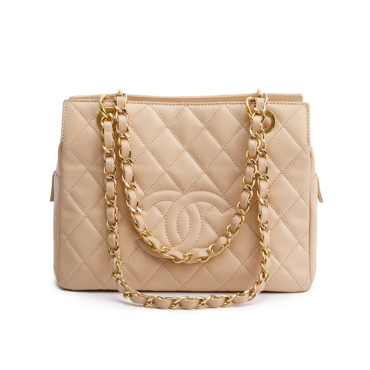 Chanel Beige Quilted Caviar Leather Petit Timeless Tote w/ Box & Authe ...