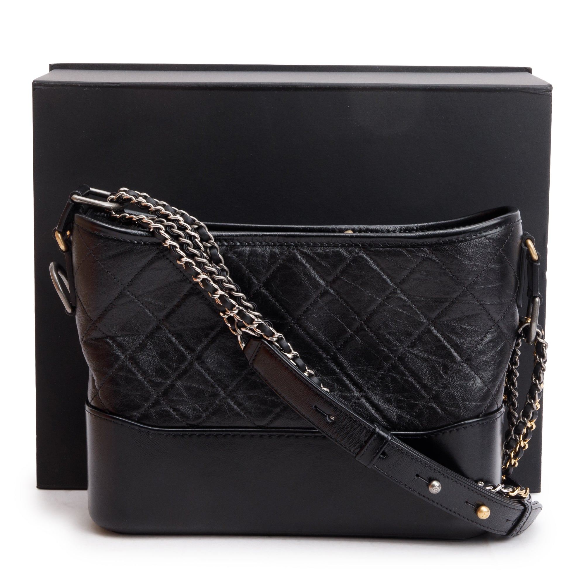 Chanel Black Aged Calfskin Leather Small Gabrielle Hobo w/ Box & Authe ...