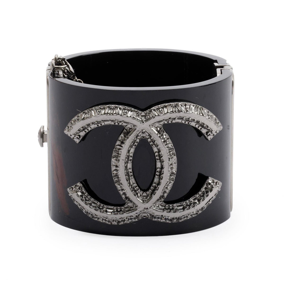 Chanel Black Resin CC Hinged Bangle w/ Box & Receipt – OLIVER'S