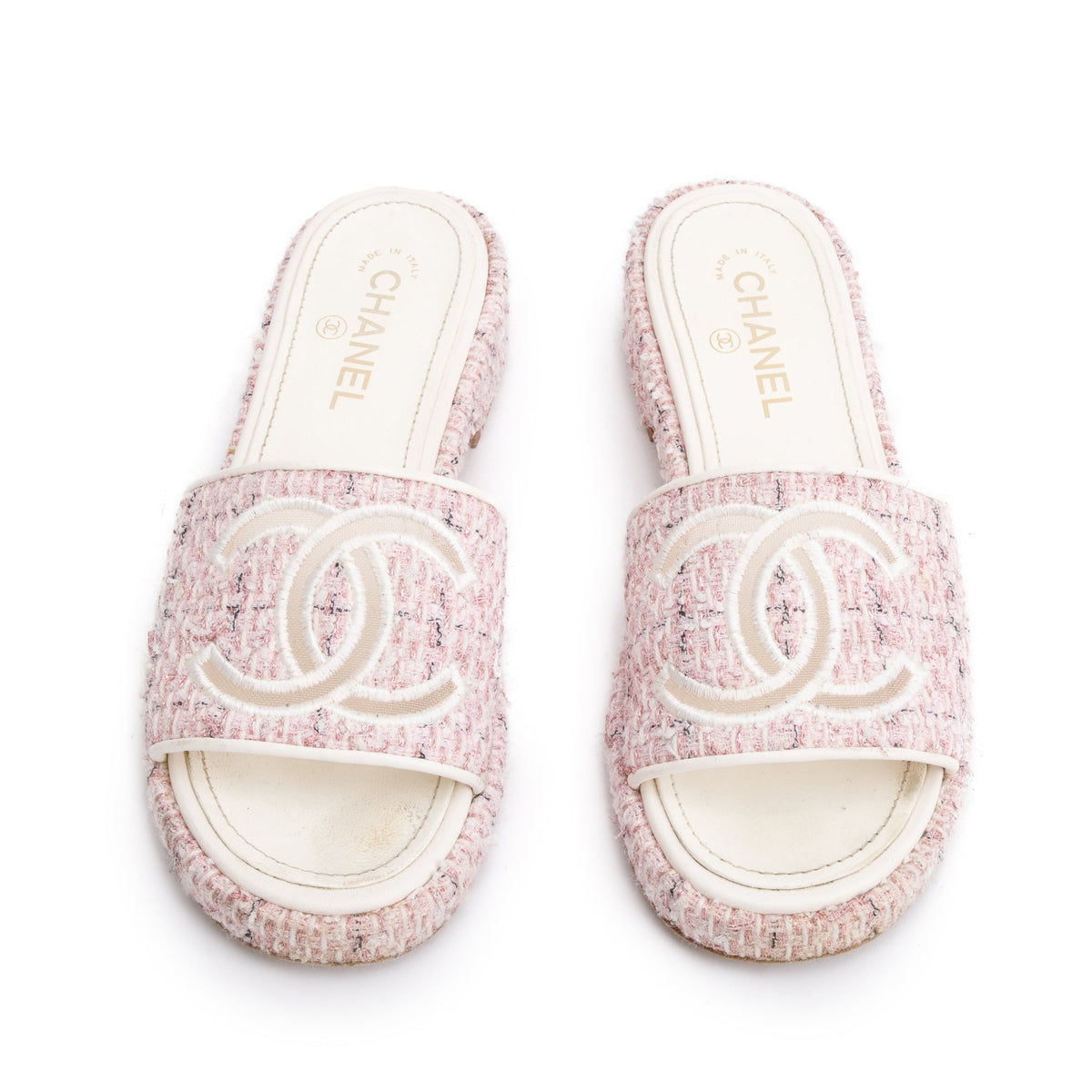 Chanel Pink Tweed CC Logo Slides, Size 40 w/ Box – OLIVER'S