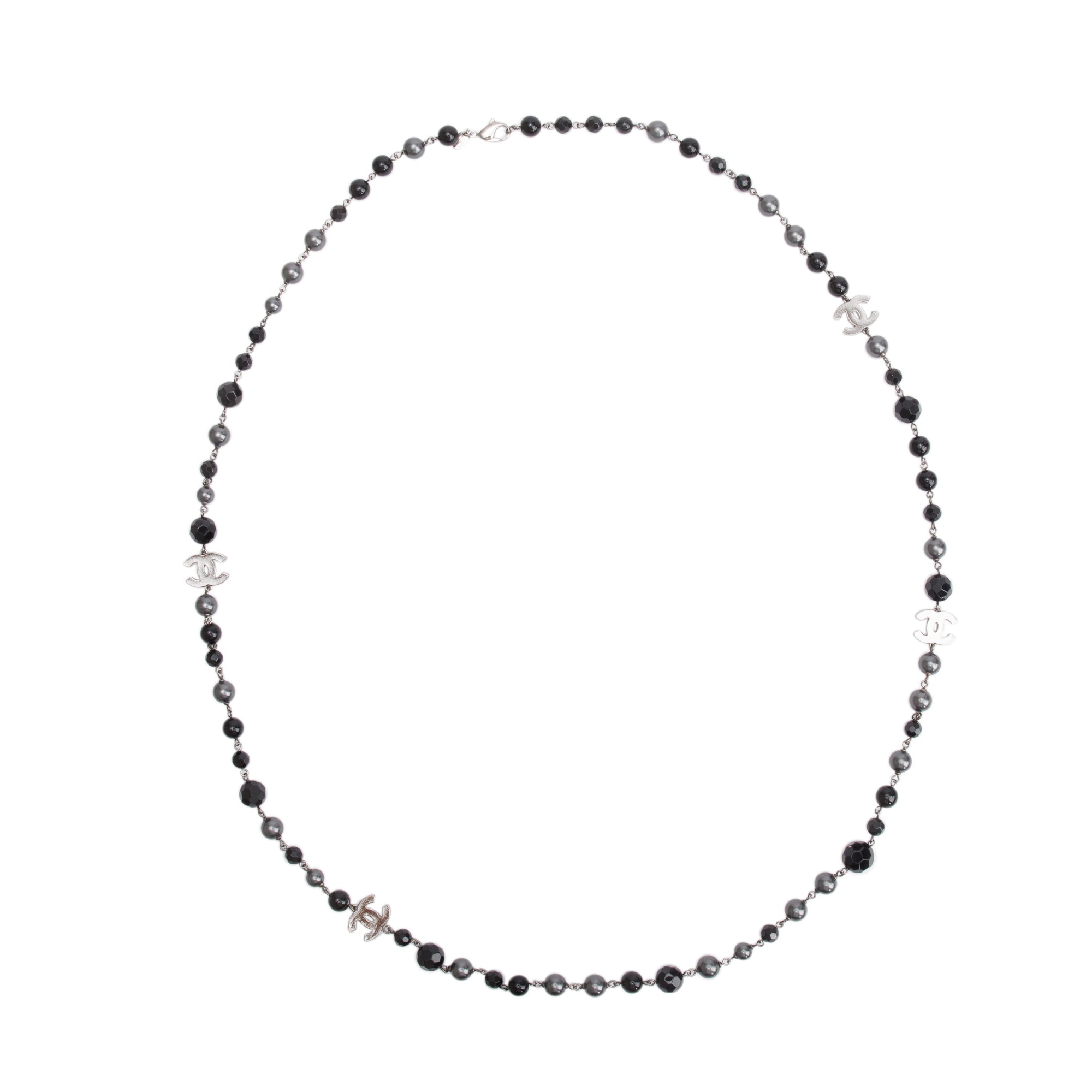 Chanel Ruthenium-Plated Faux Pearl & Resin Bead CC Long Station Neckla ...