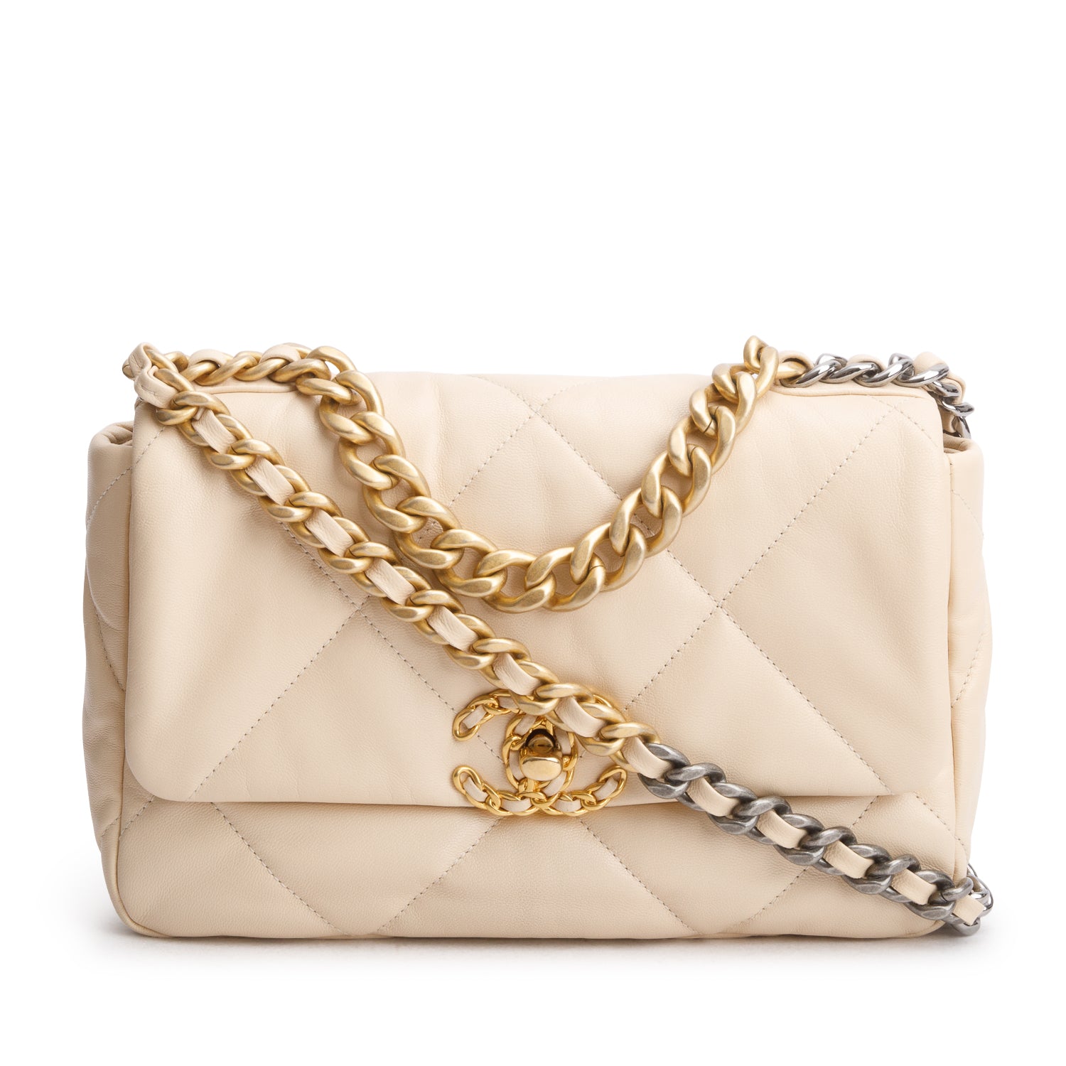 Chanel Beige Lambskin Leather Medium 19 Flap Bag w/ Authenticity Card ...