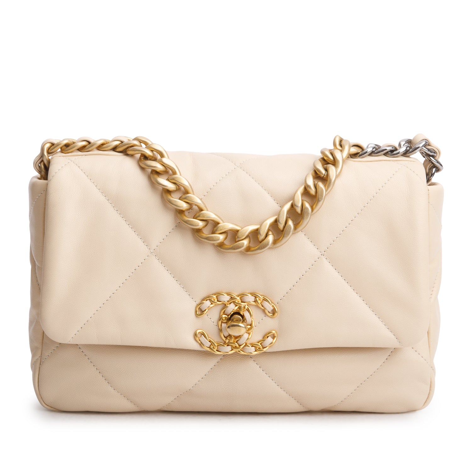 Chanel Beige Lambskin Leather Medium 19 Flap Bag w/ Authenticity Card ...