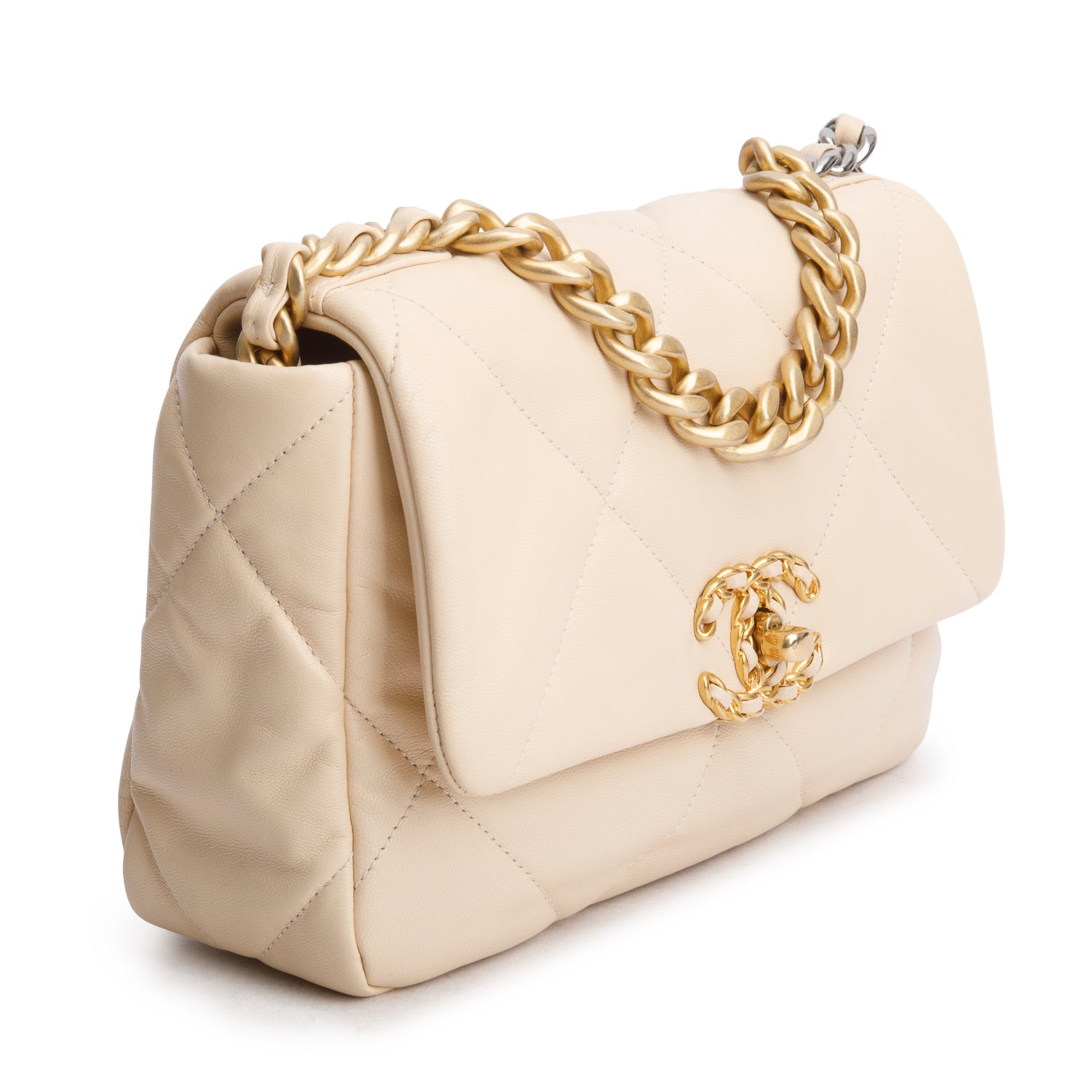 Chanel Beige Lambskin Leather Medium 19 Flap Bag w/ Authenticity Card ...