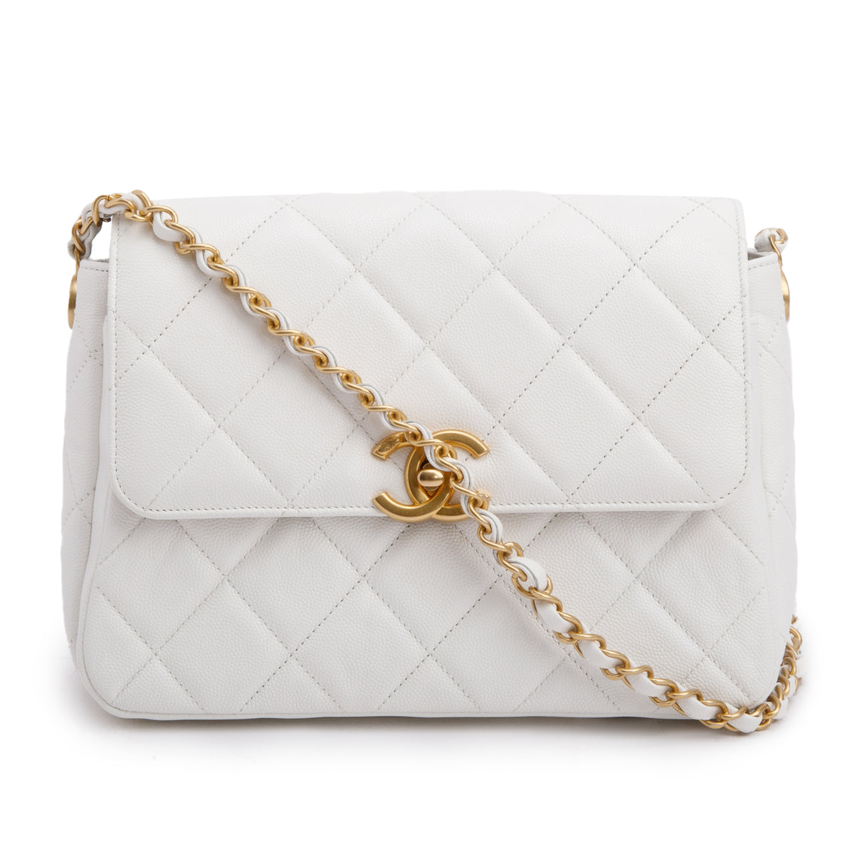 Chanel White Quilted Caviar Leather Small CC Side Note Flap Bag – OLIVER'S
