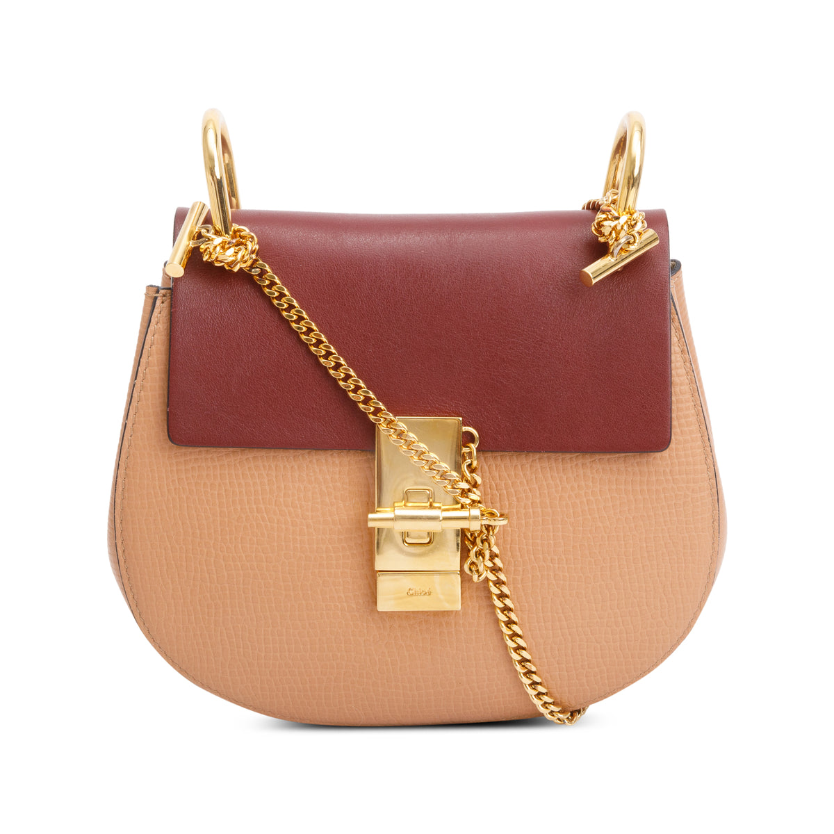 Chloe Maroon/Tan Calfskin Leather Mini Drew Crossbody Bag w/ Authentic ...