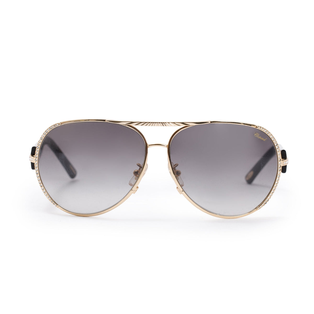 Chopard Gold-Tone Frame Crystal SCH940S Aviator Sunglasses w/ Case ...