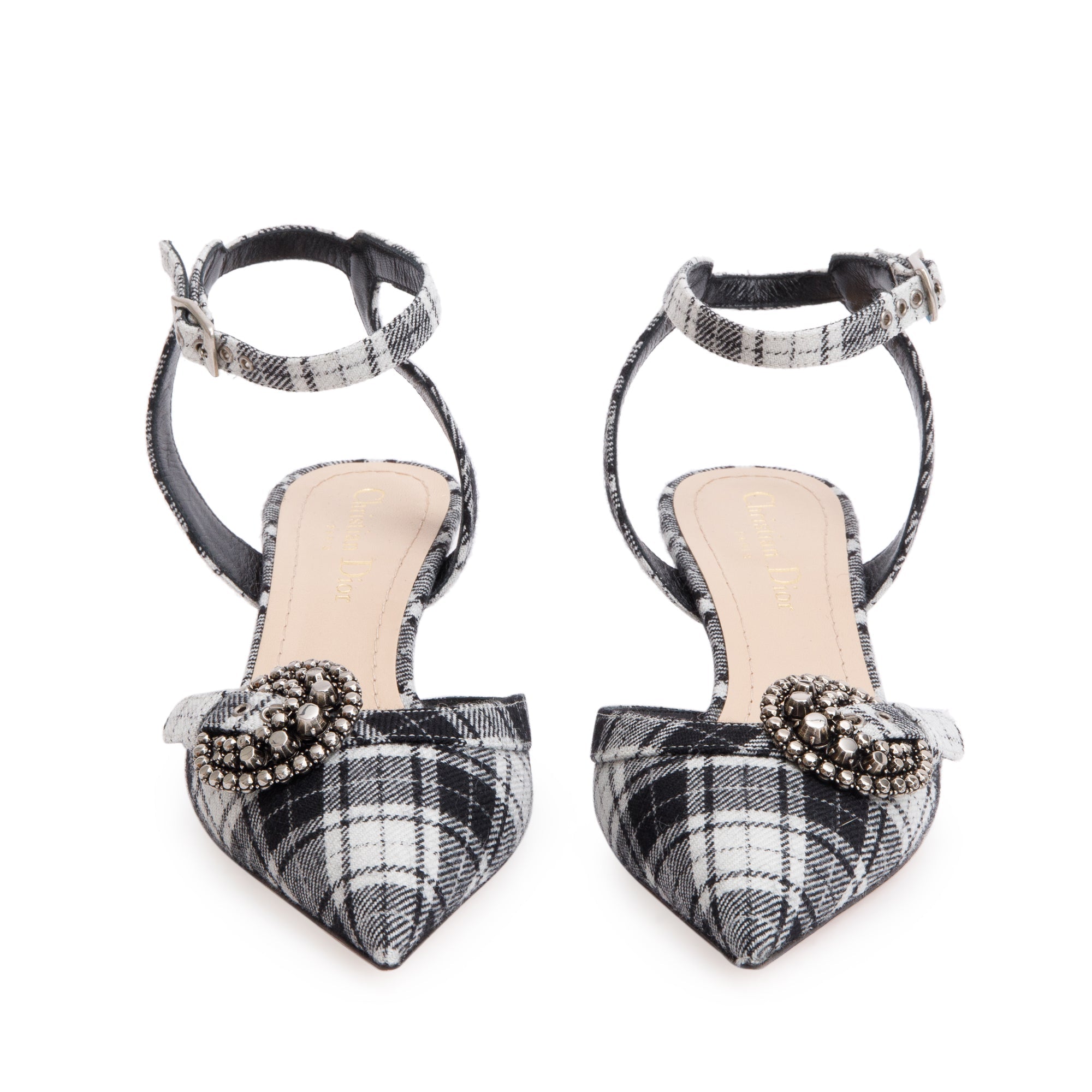 Christian Dior Black/White Tartan Fabric Dior Gang Slingback Pumps, Si ...