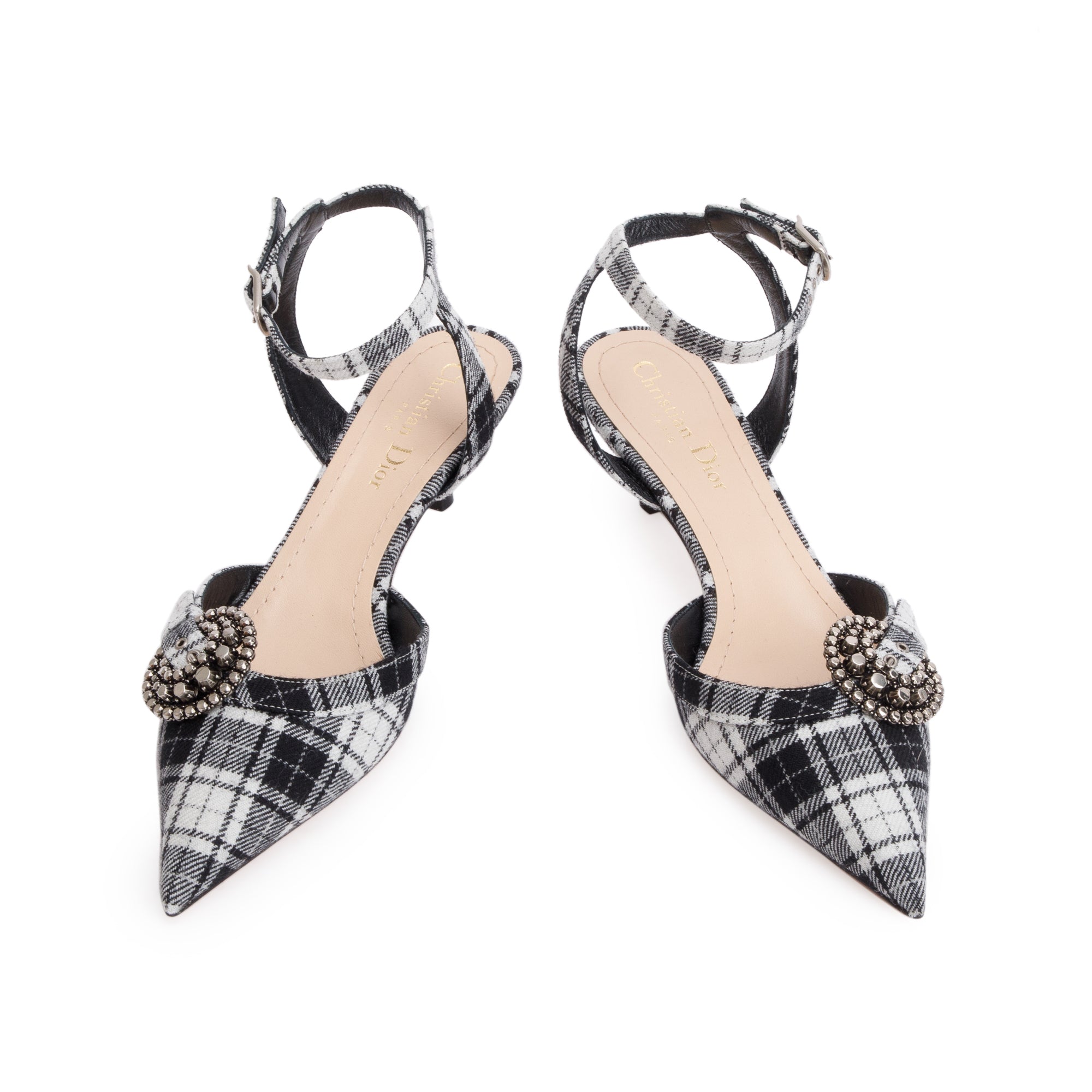 Christian Dior Black/White Tartan Fabric Dior Gang Slingback Pumps, Si ...