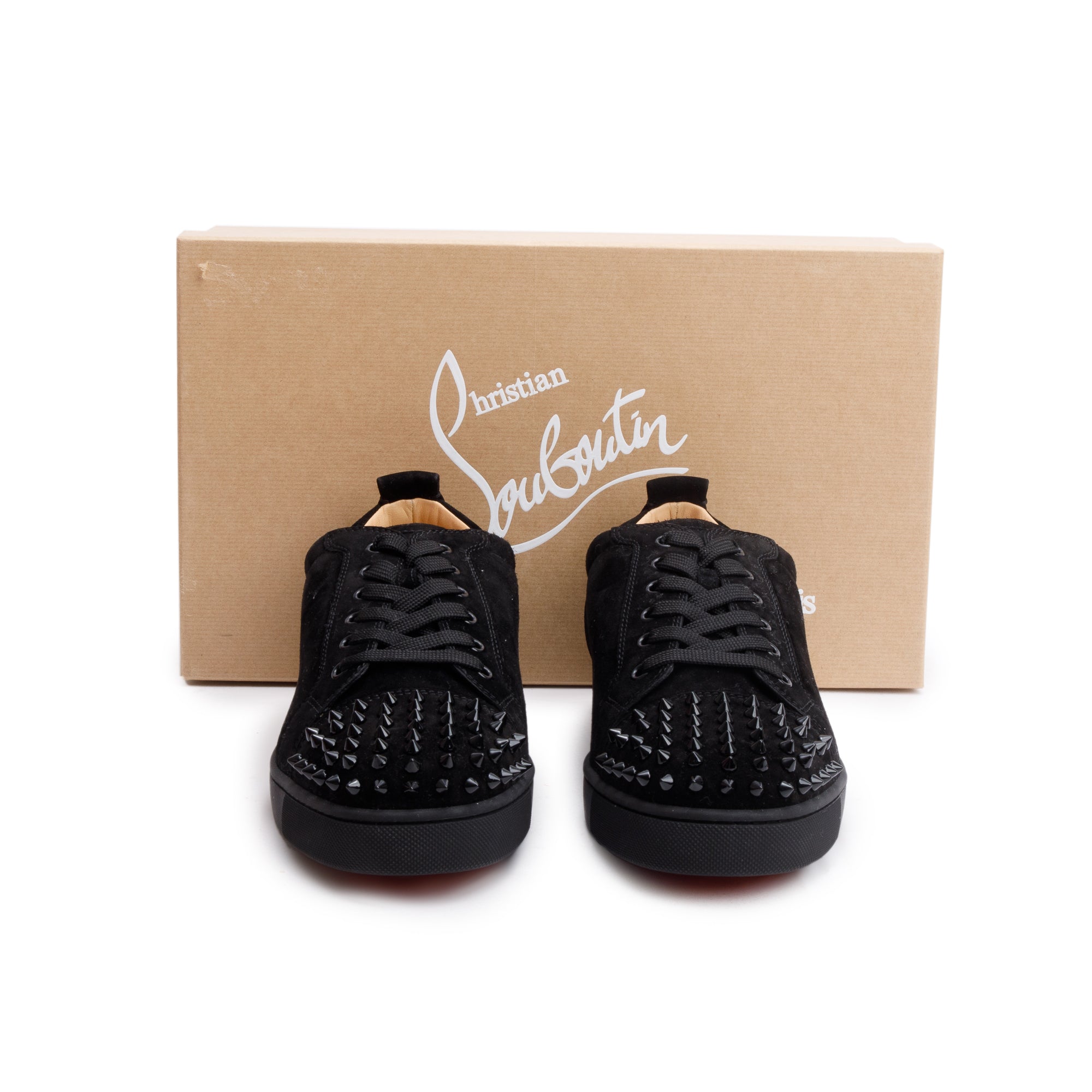 Christian Louboutin Black Suede Louis Junior Spikes Flat Sneakers, Siz ...