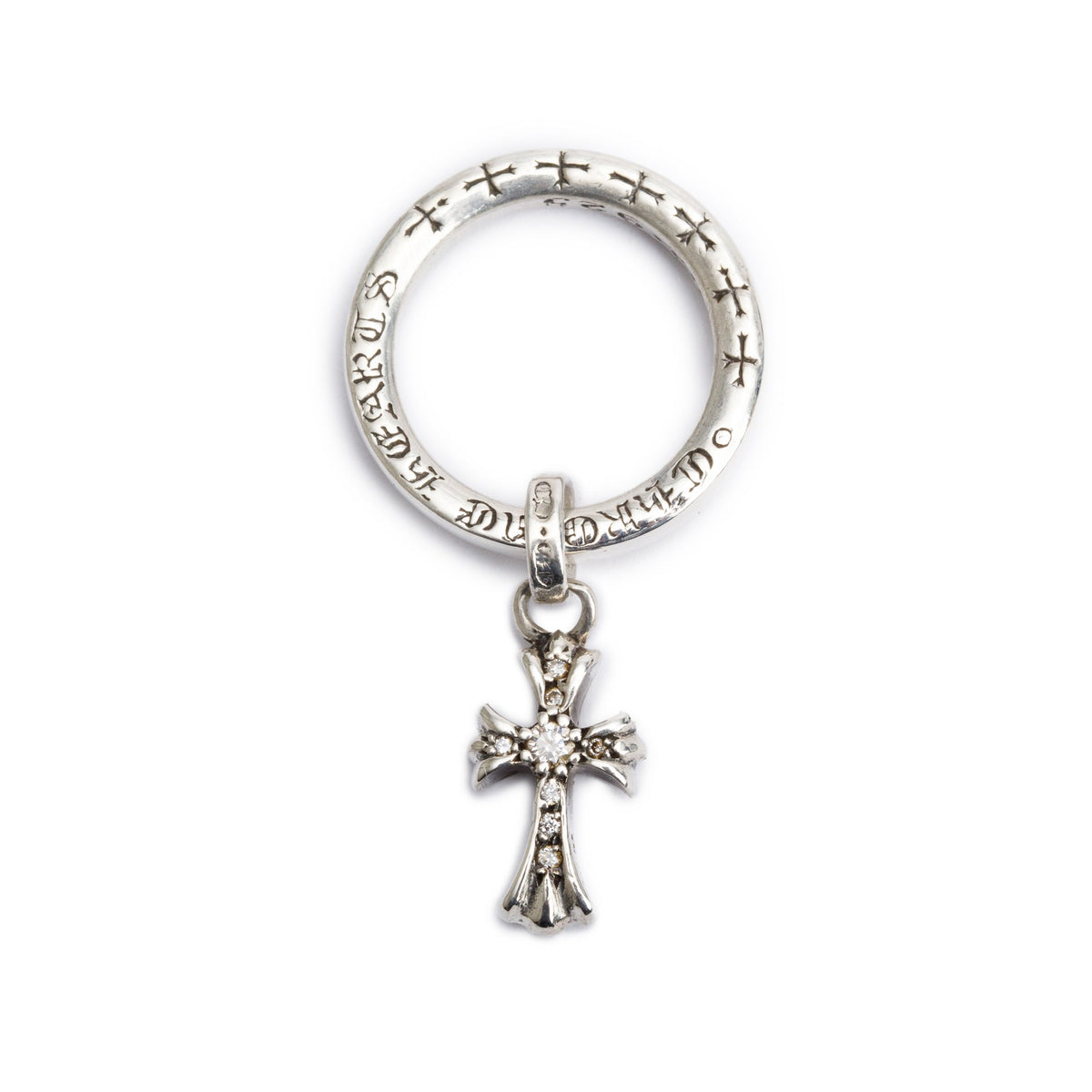 Chrome Hearts Vintage Sterling Silver Diamond Cross Charm Ring, Size 5 ...