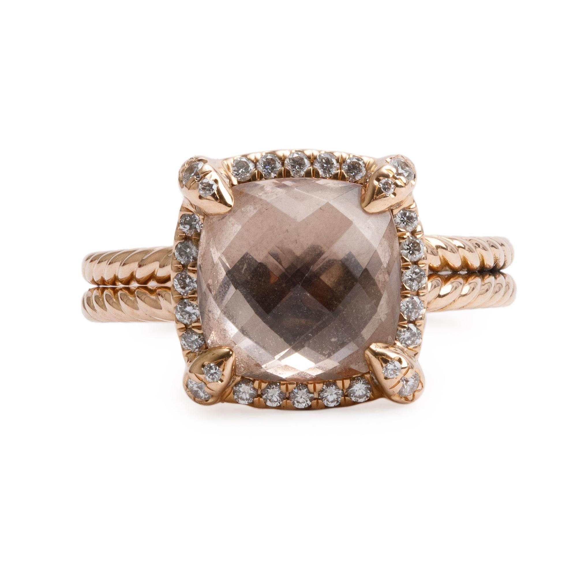 David Yurman 18k Rose Gold 9 MM Morganite & Diamond Chatelaine Ring, S – Oliver Jewellery