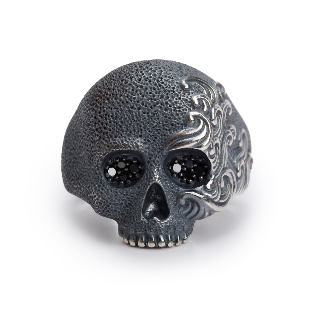 David Yurman Sterling Silver Black Diamond Waves Skull Ring, Size 12.7 ...