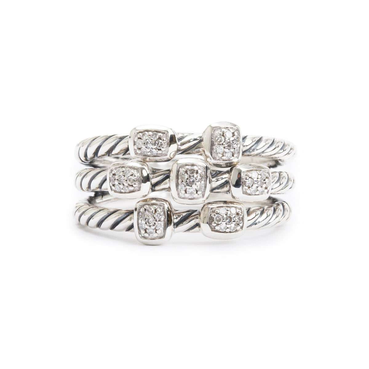 David Yurman Sterling Silver Diamond Confetti Three-Row Ring, Size 8 ...