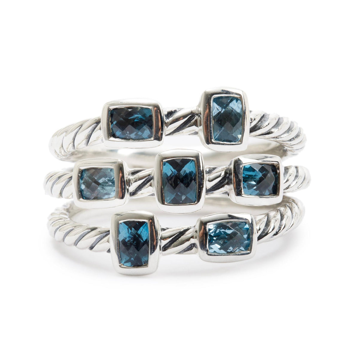 David Yurman Sterling Silver Three-Row Confetti Ring with Blue Topaz ...