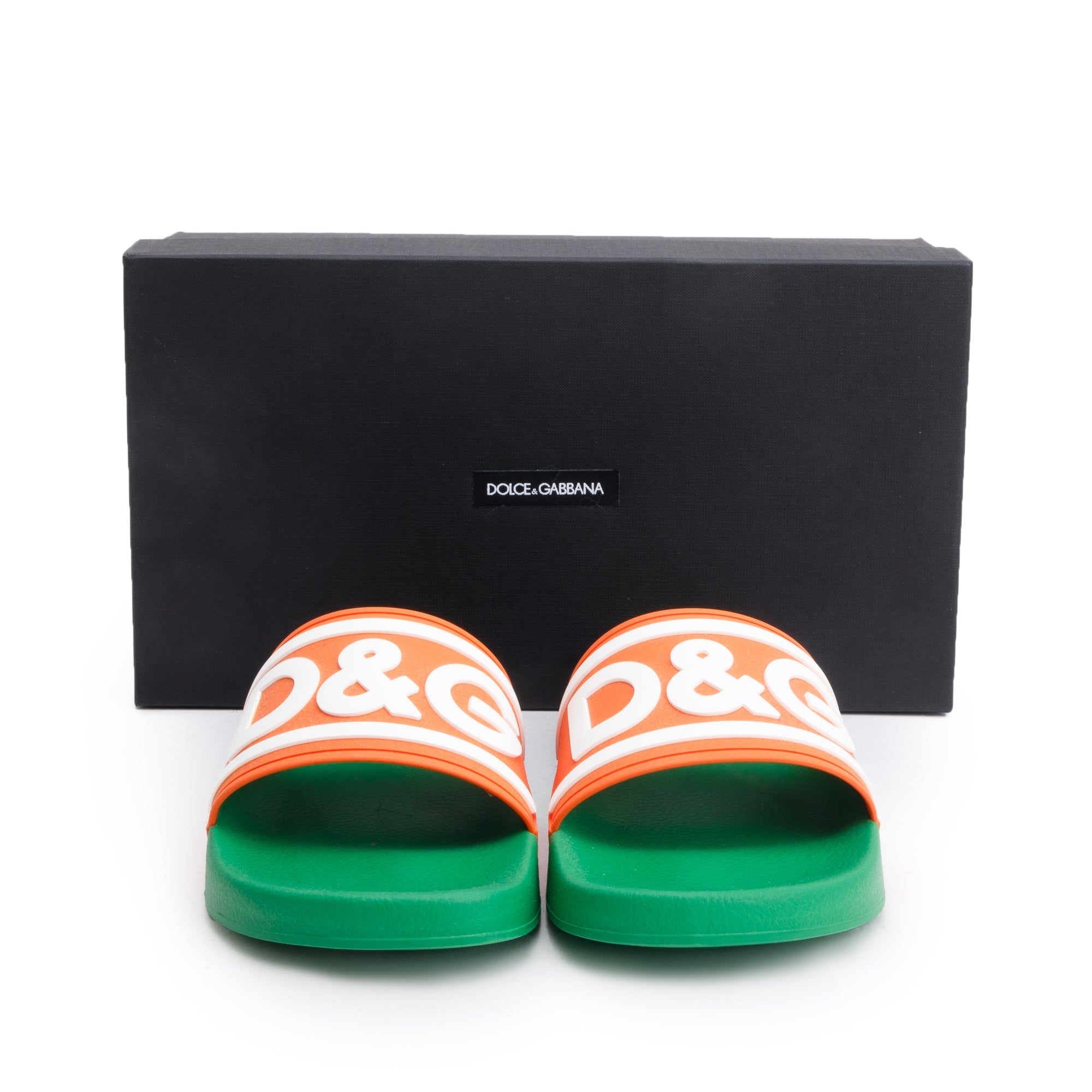 Dolce & Gabbana Green & Multicolor Rubber DG Logo Beachwear Sliders, S ...