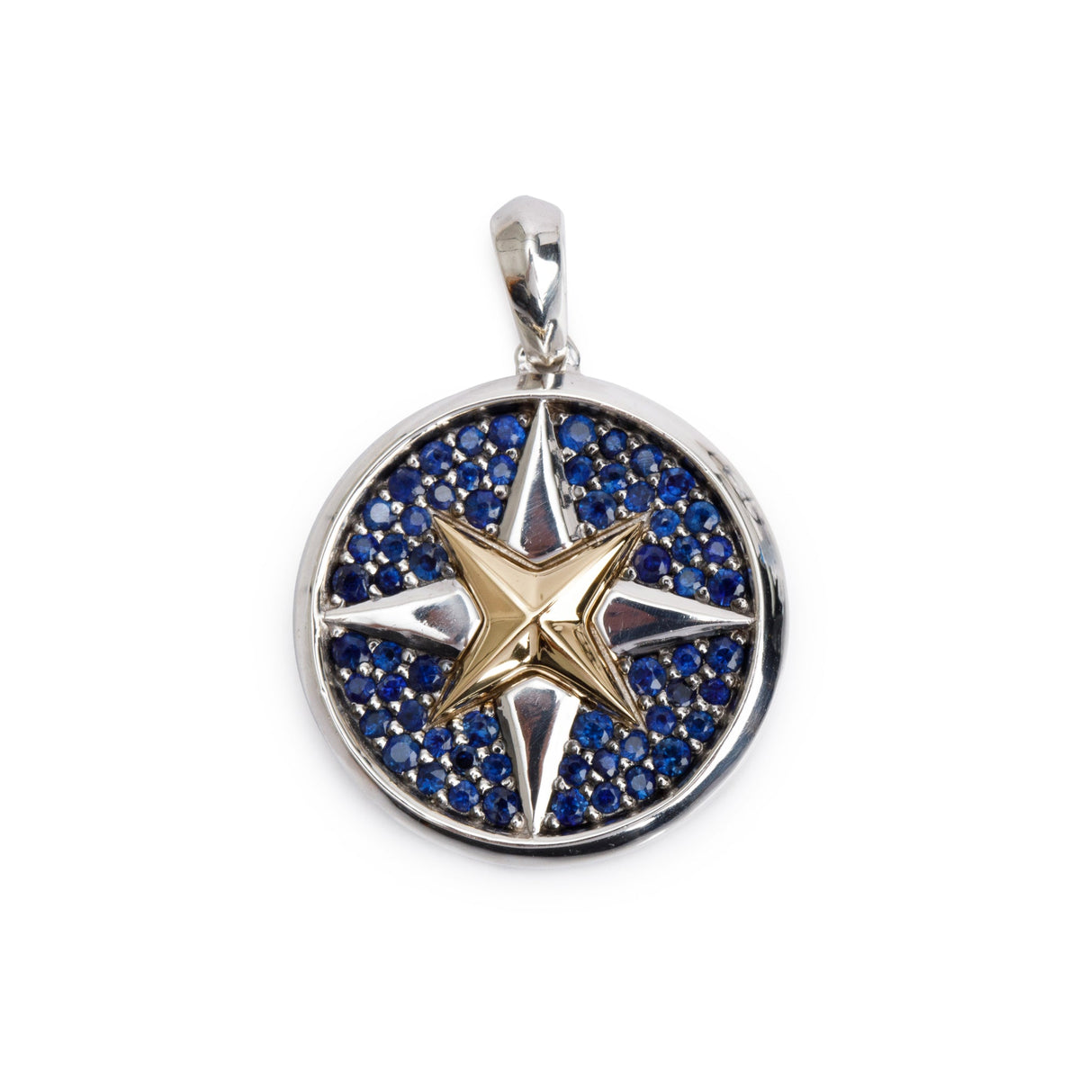 Effy Sterling Silver & 18k Yellow Gold Blue Sapphire Compass Pendant ...