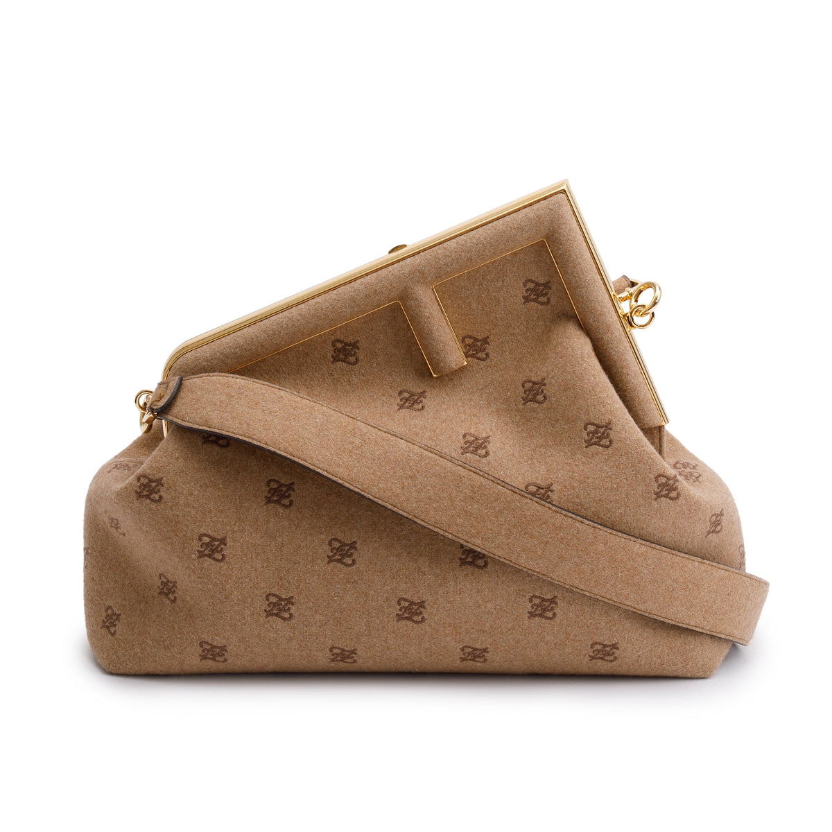 Fendi Beige Flannel Karligraphy Embroidered Medium Fendi First Bag w ...