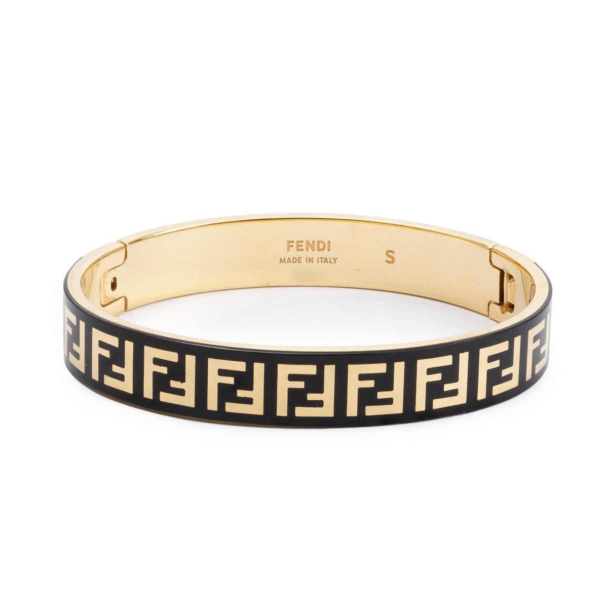 Fendi Gold-Tone Metal & Black Enamel Forever Fendi Hinged Bangle – OLIVER'S
