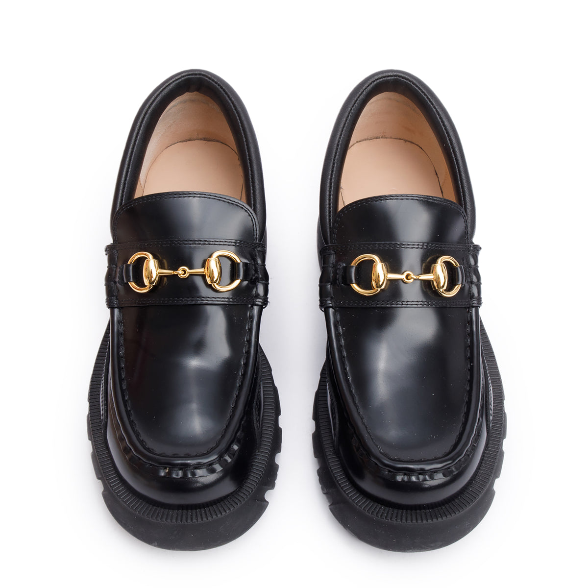 Gucci Black Calfskin Leather Horsebit Accent Lug Sole Loafers, Size 6 ...