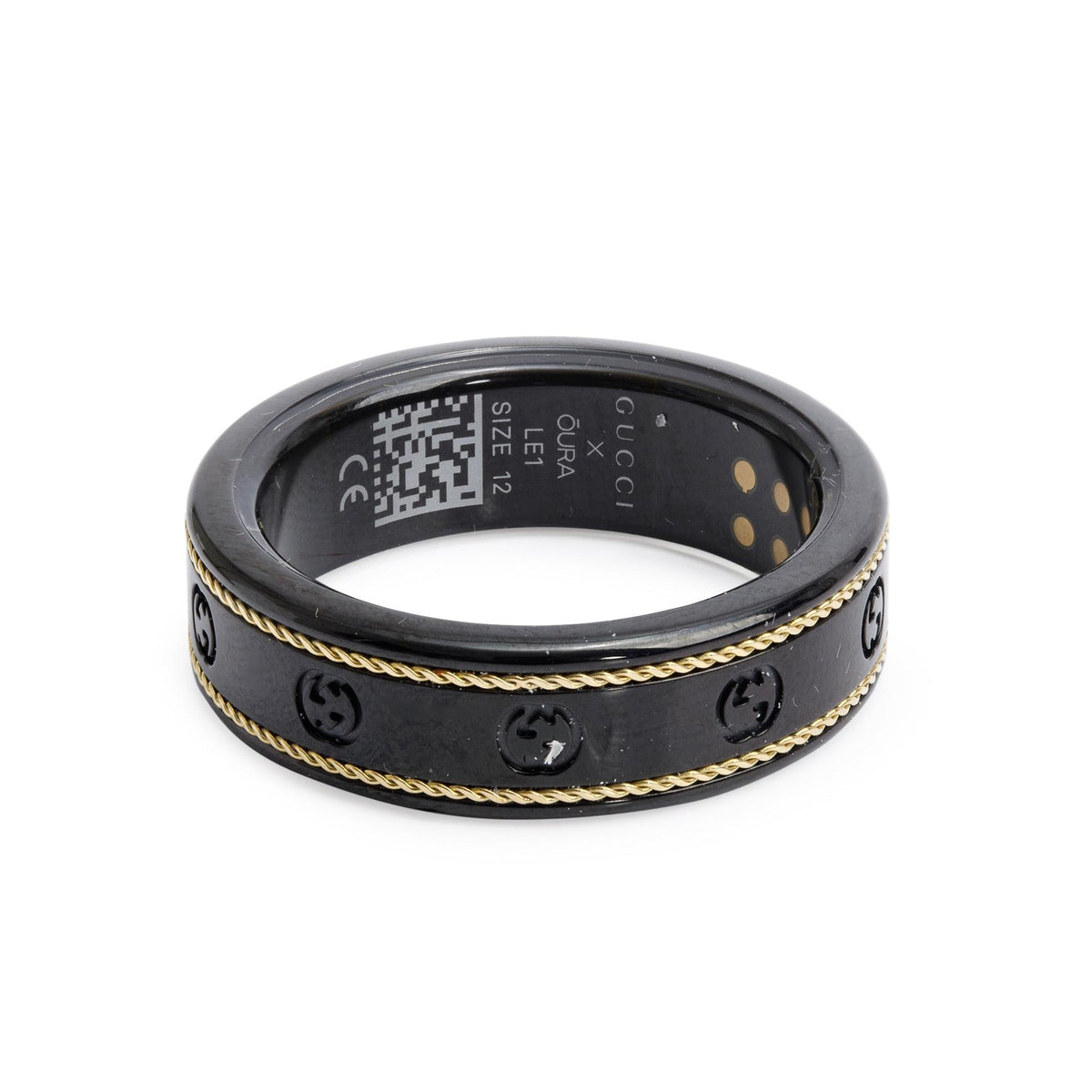 Gucci Black Ceramic & 18k Yellow Gold LE1 Smart Ring, Size 12 10 w/ Bo ...