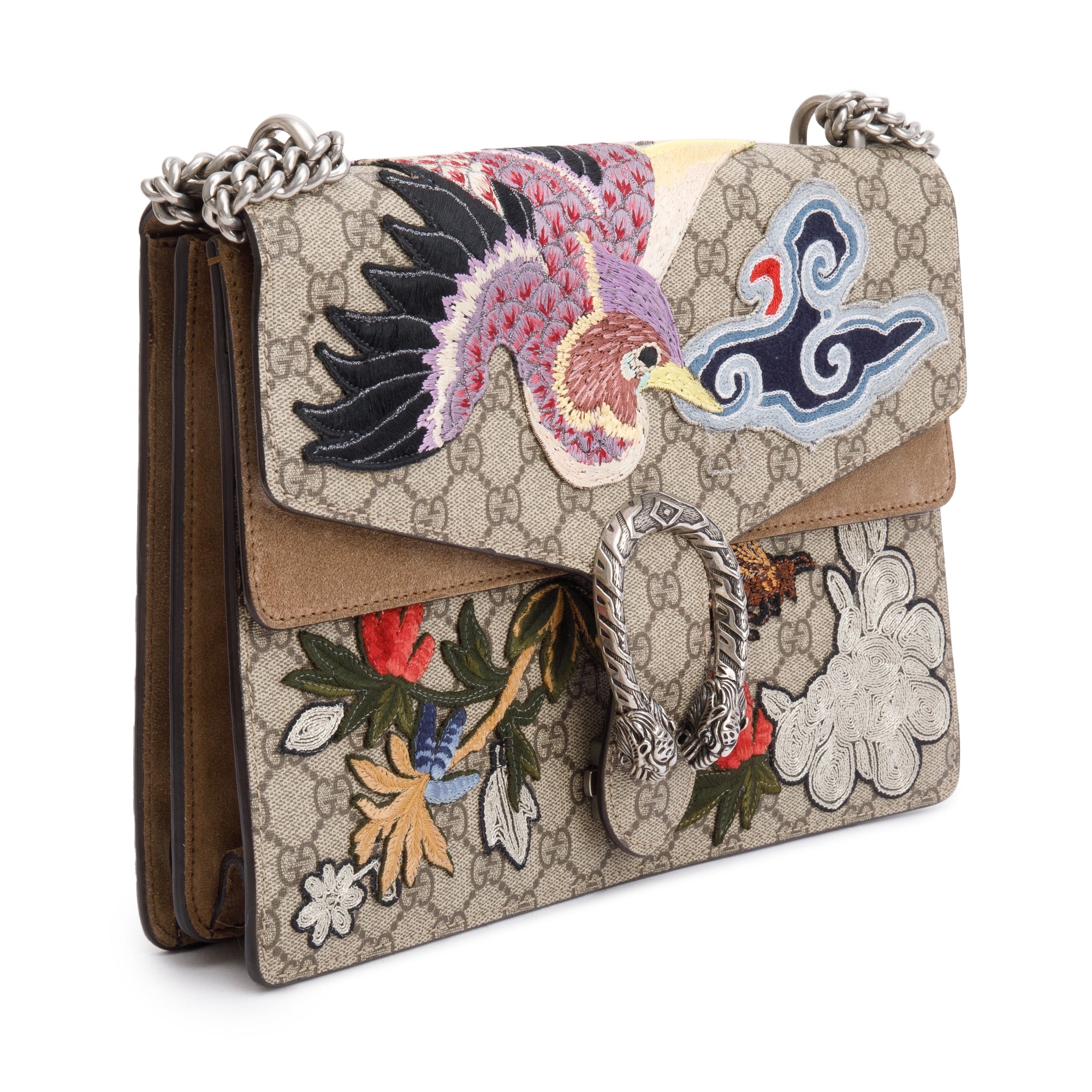 Gucci GG Supreme Bird Embroidered Embellished Dionysus Medium Shoulder ...