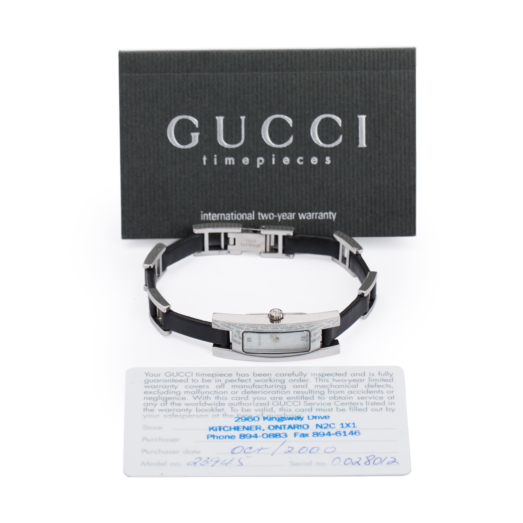 Gucci Stainless Steel & Black Leather 3900 Series 12 MM Mother of Pear ...