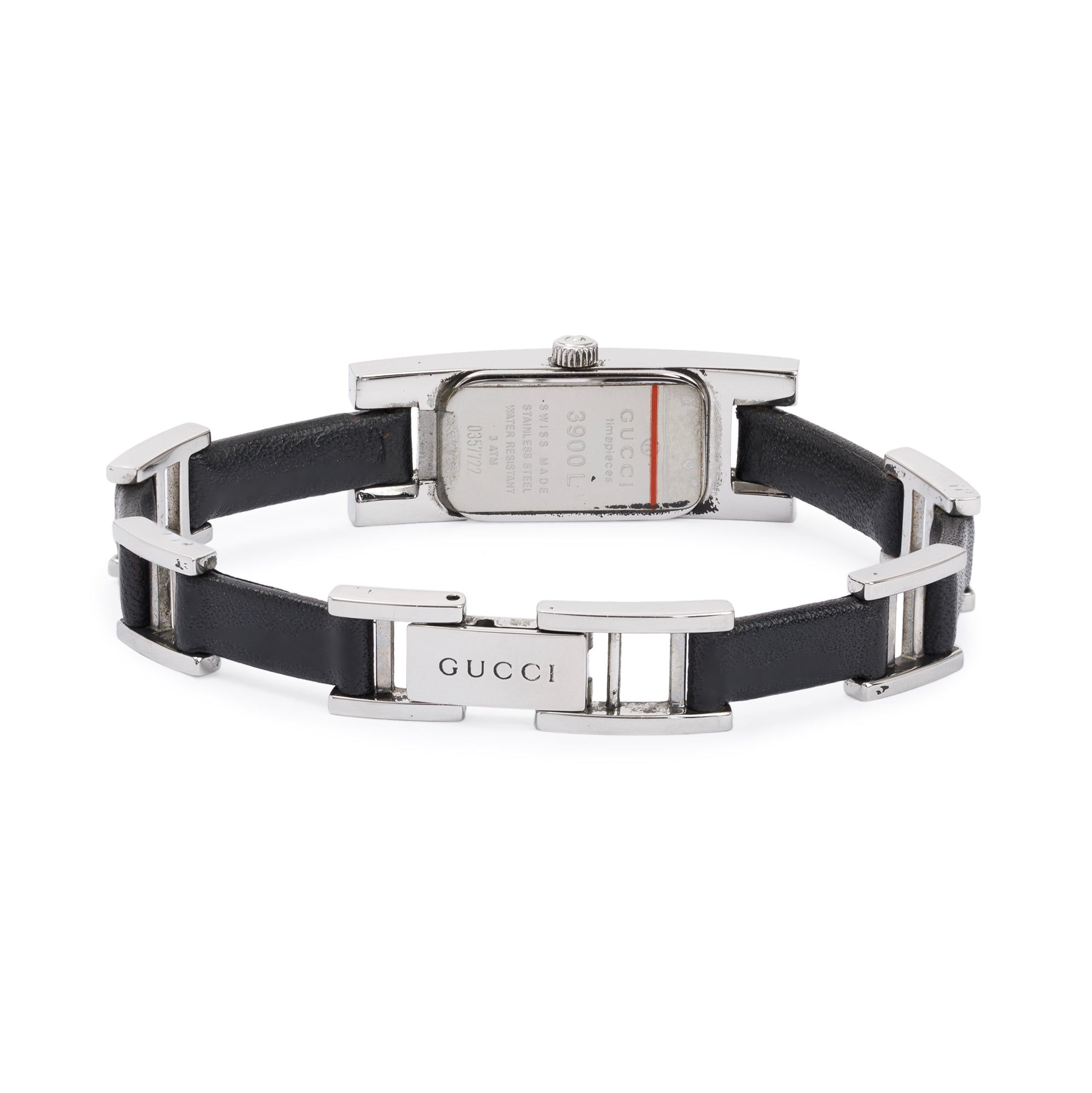 Gucci Stainless Steel & Black Leather 3900 Series 12 MM Mother of Pear ...