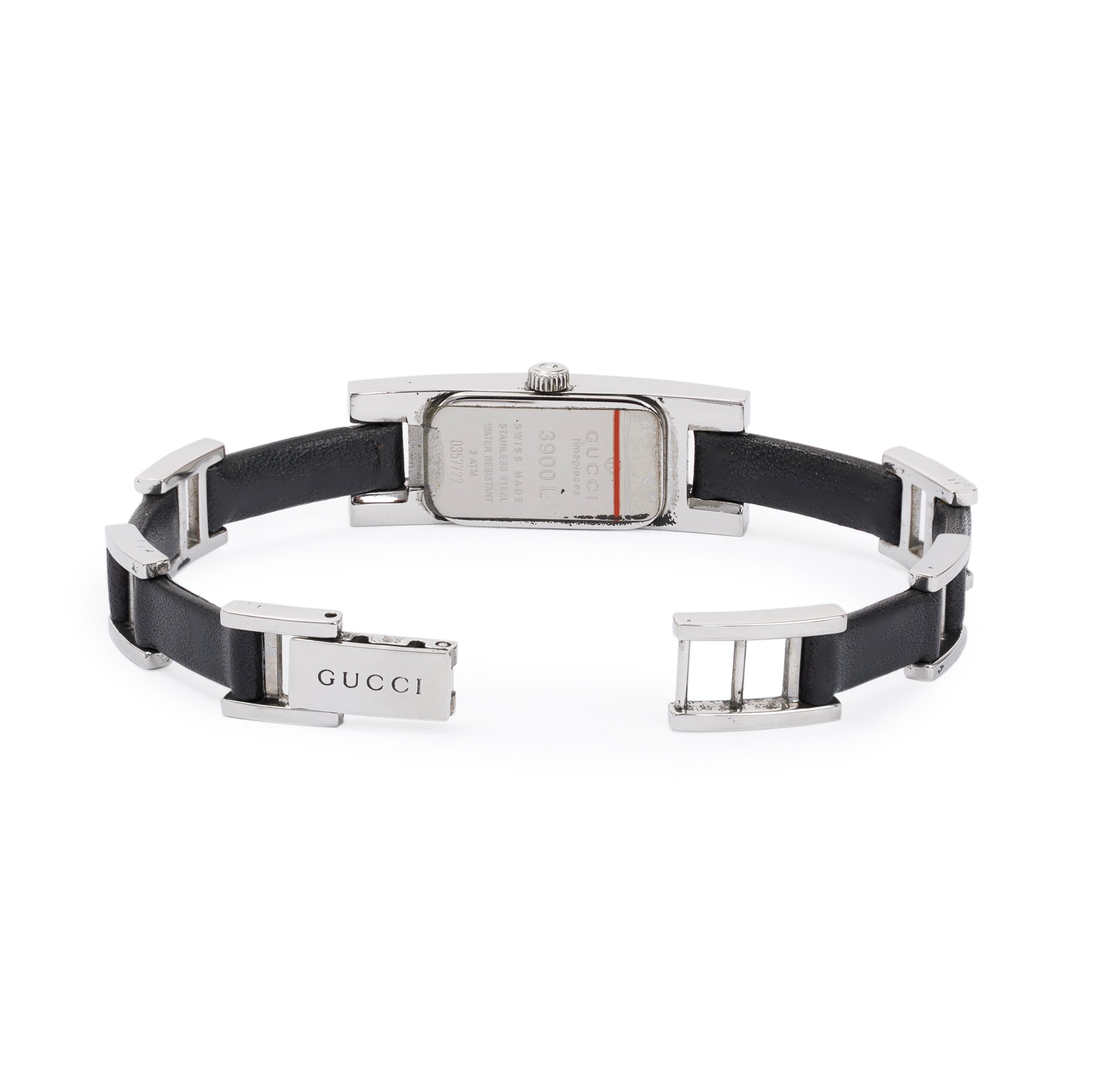 Gucci Stainless Steel & Black Leather 3900 Series 12 MM Mother of Pear ...