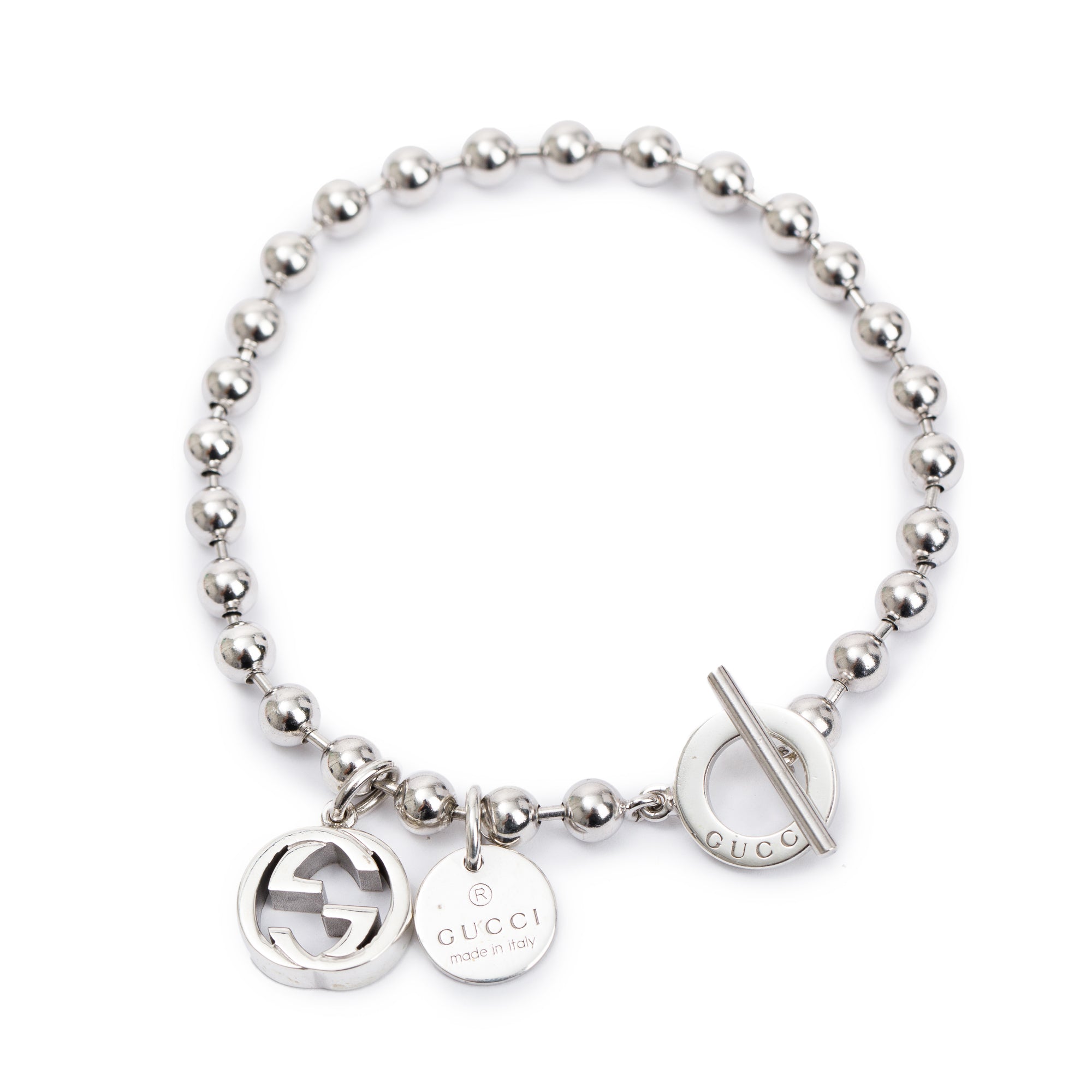 Gucci Sterling Silver Boule Chain & Charms Toggle Bracelet – Oliver Jewellery