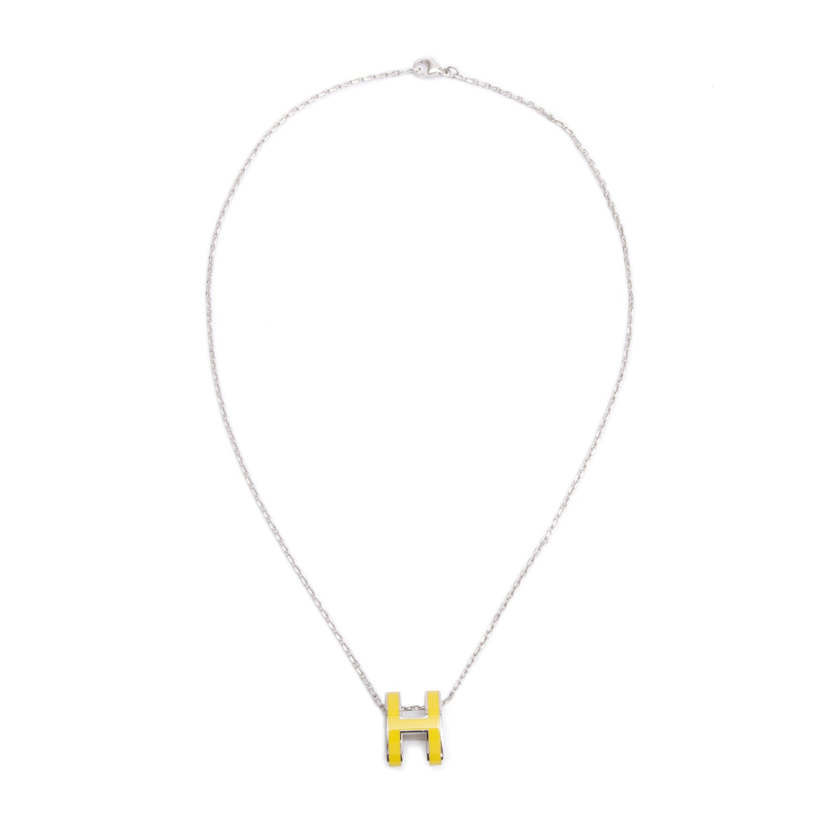 Hermes Palladium-Plated Yellow Lacquered Pop H Pendant Necklace w/ Box ...