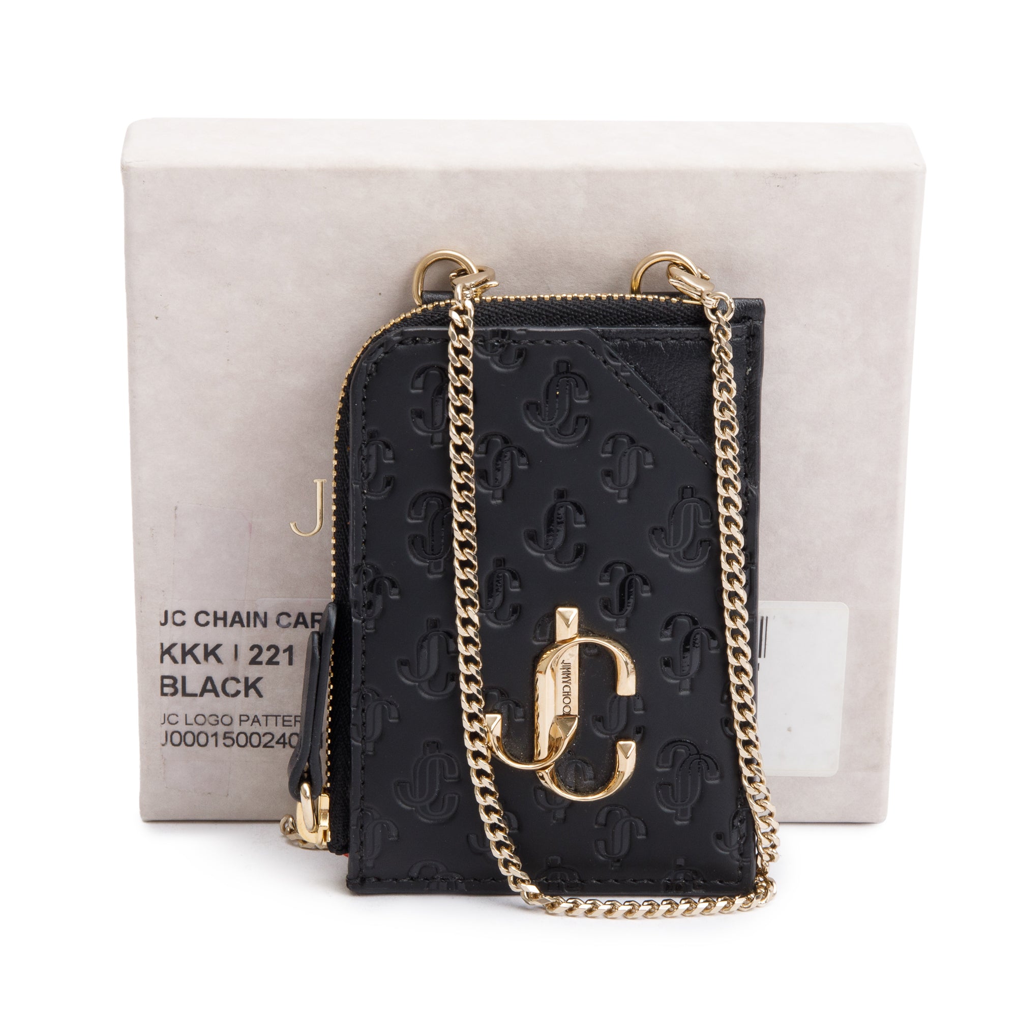 Jimmy Choo Black Monogram Embossed Leather JC Logo Chain Card Holder w ...