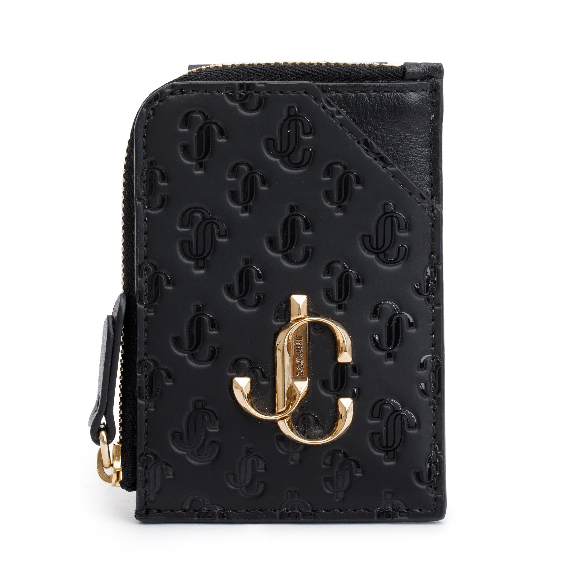 Jimmy Choo Black Monogram Embossed Leather JC Logo Chain Card Holder w ...