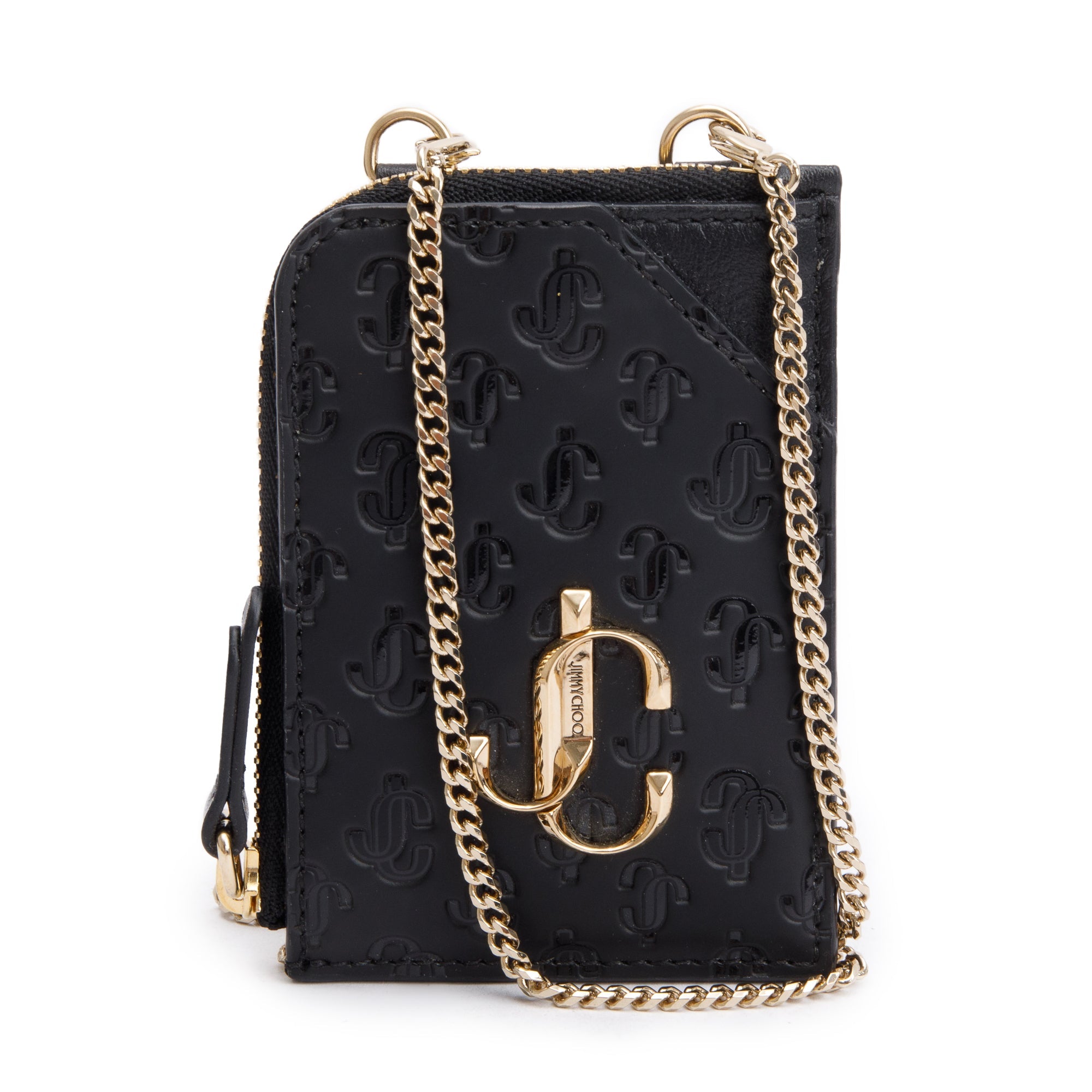 Jimmy Choo Black Monogram Embossed Leather JC Logo Chain Card Holder w ...