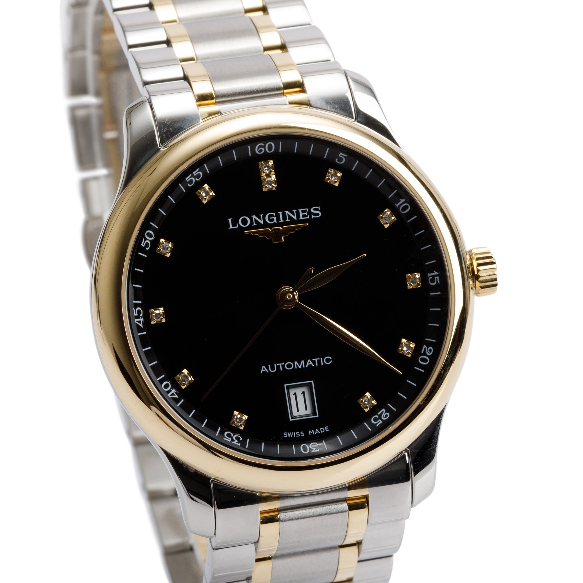 Longines Stainless Steel & 18k Yellow Gold Master Collection Diamond D ...