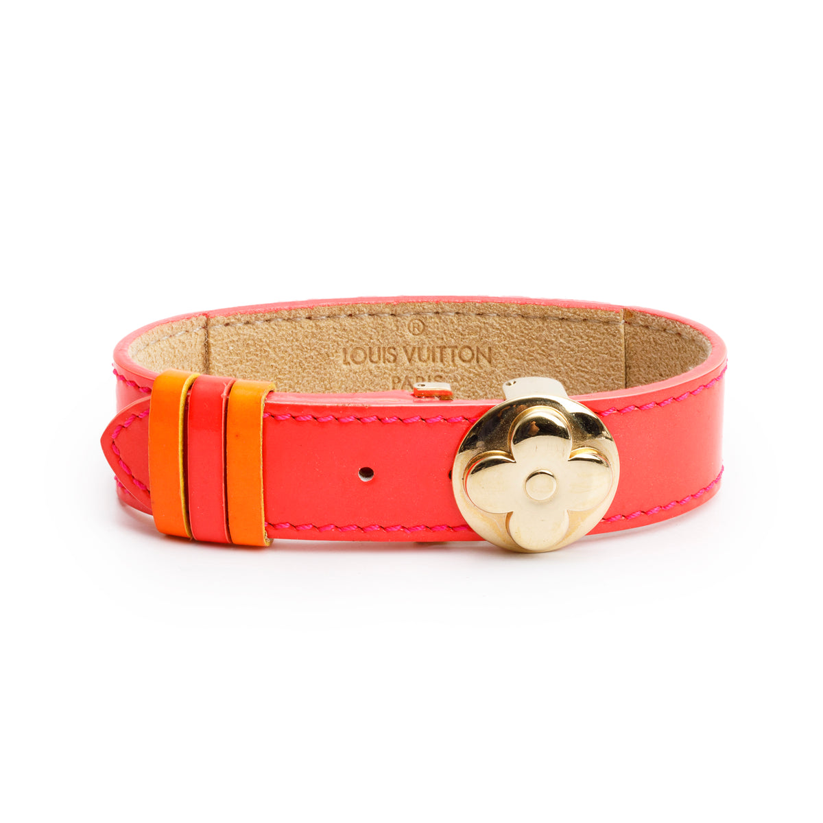 Louis Vuitton Gold Plated Pink Vernis Leather Wish Bracelet – OLIVER'S