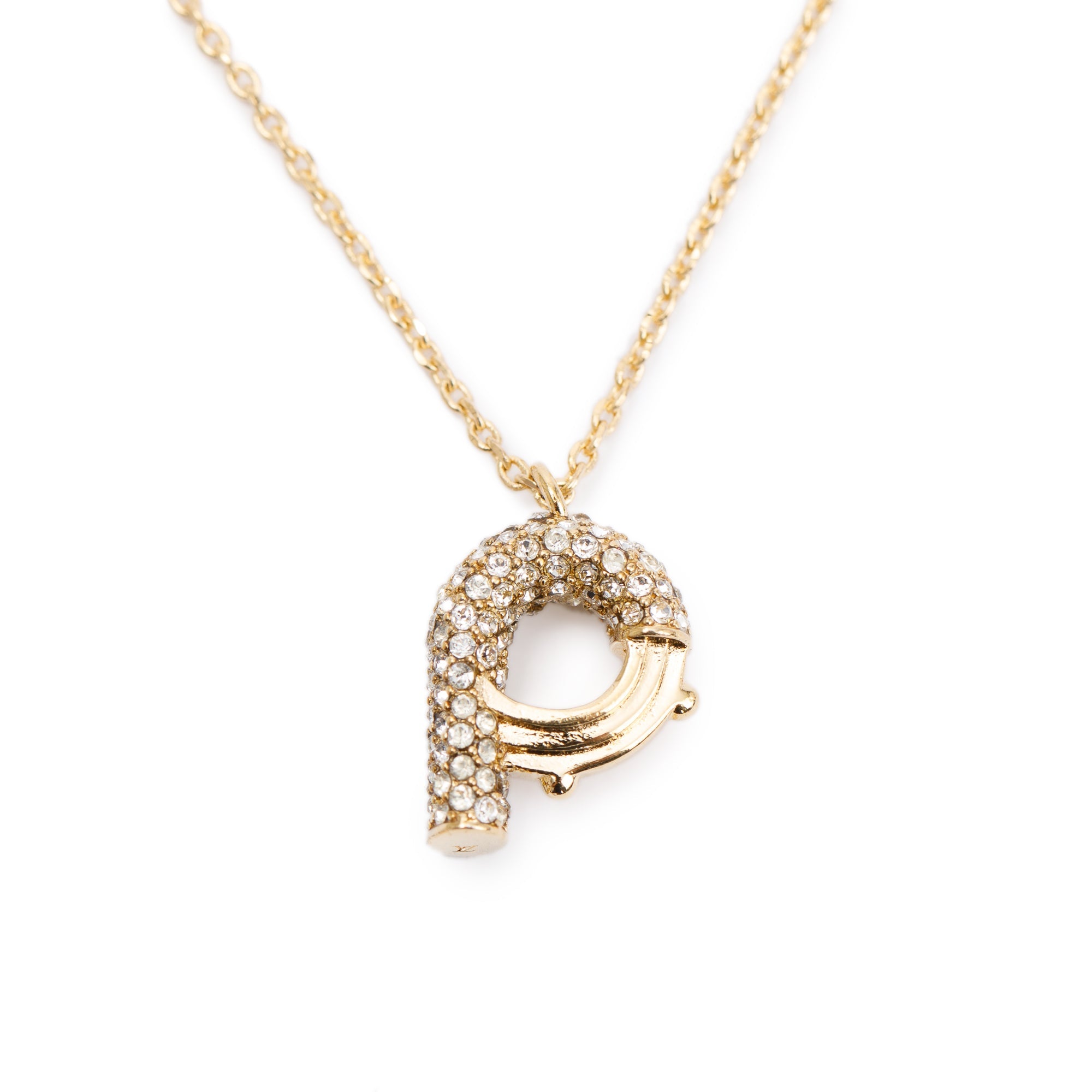 Louis Vuitton Gold-Tone Metal & Strass LV & Me Letter "P" Pendant Neck ...