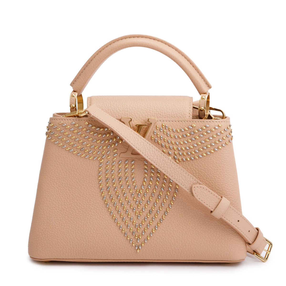 Louis Vuitton Magnolia Calfskin Leather Studded Capucine BB w/ Strap ...