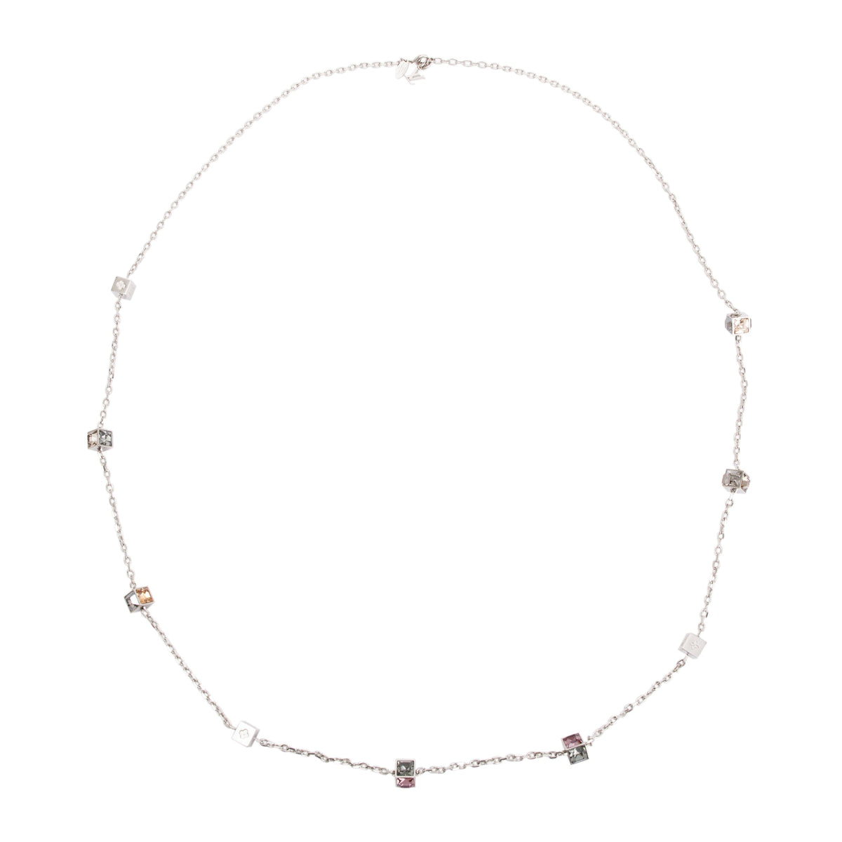 Louis Vuitton Palladium Plated Crystal Gamble Long Necklace w/ Box ...