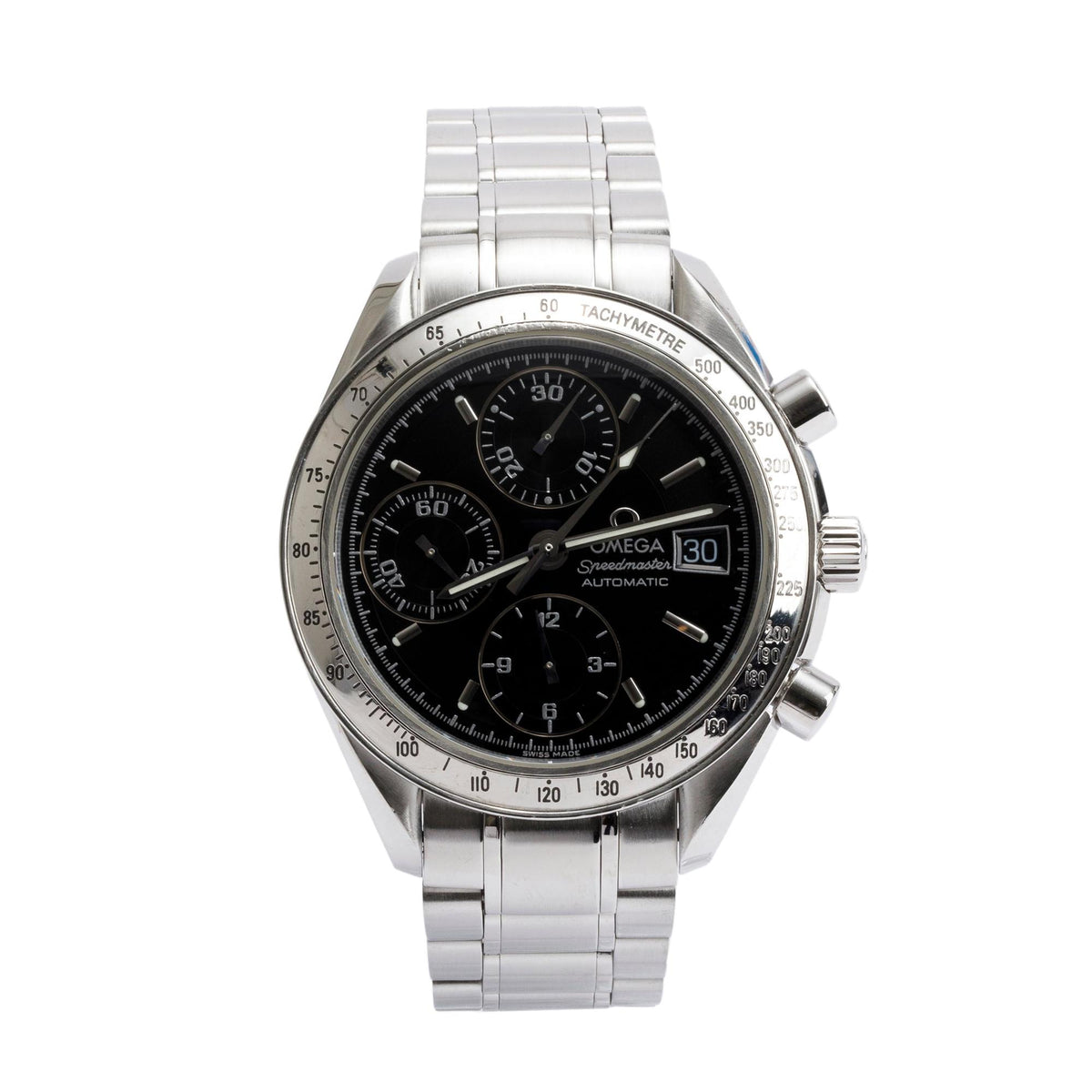 Omega Stainless Steel Speedmaster Date 39 MM Chronograph Automatic Wat ...