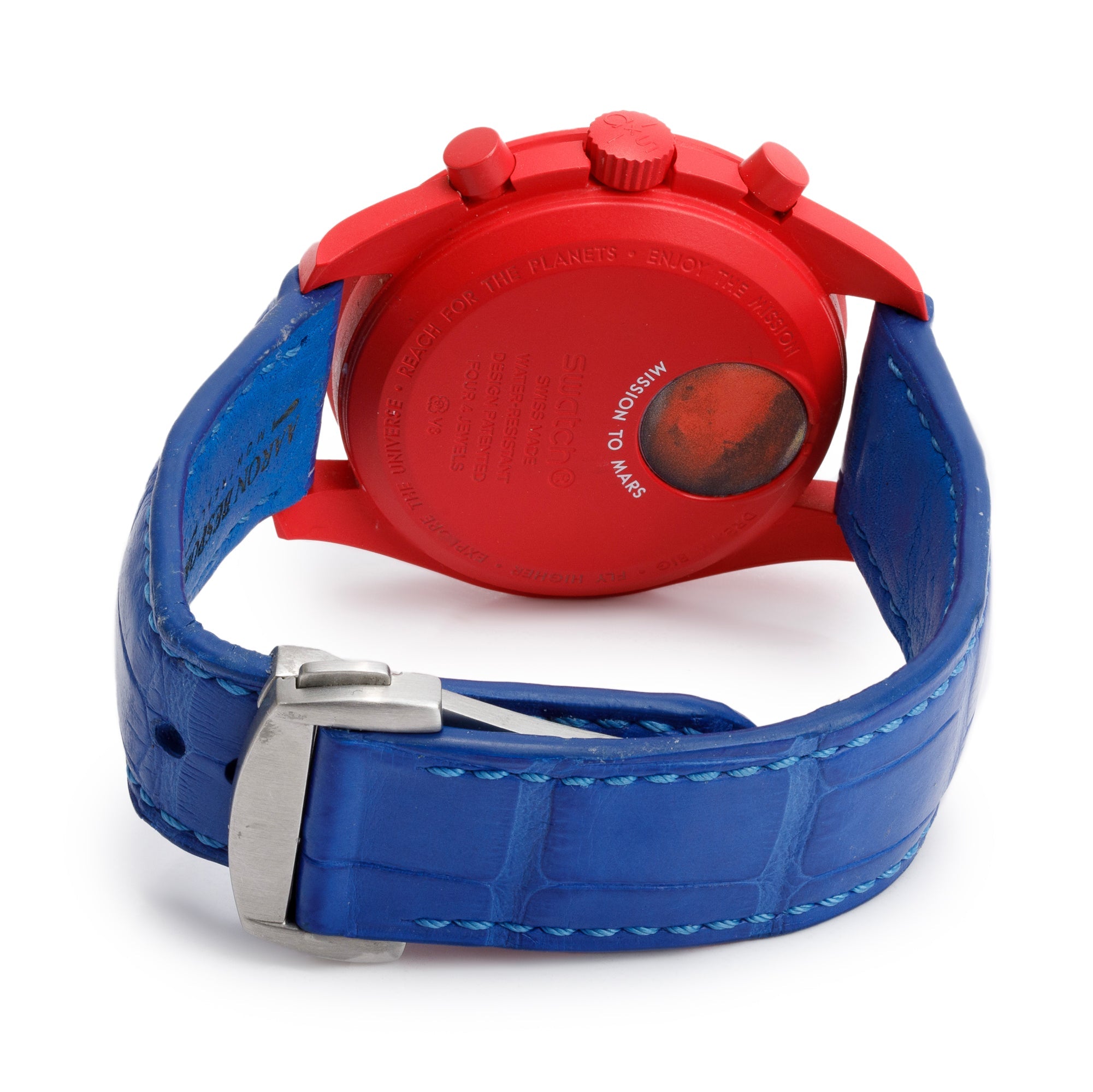 Omega X Swatch Bioceramic Mission to Mars MoonSwatch on Leather Strap ...