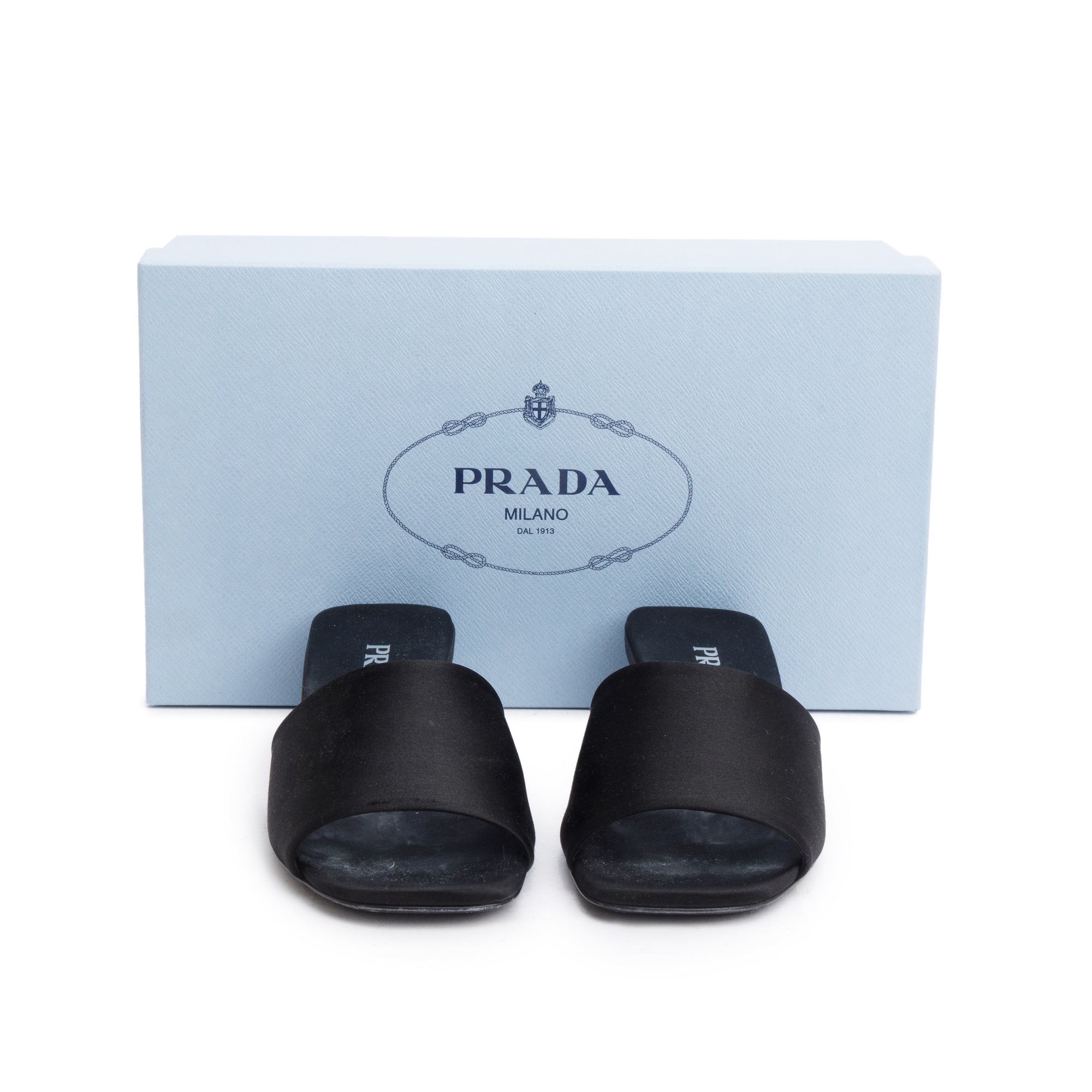 Prada Black Satin Slide Sandals, Size 37.5 w/ Box – OLIVER'S