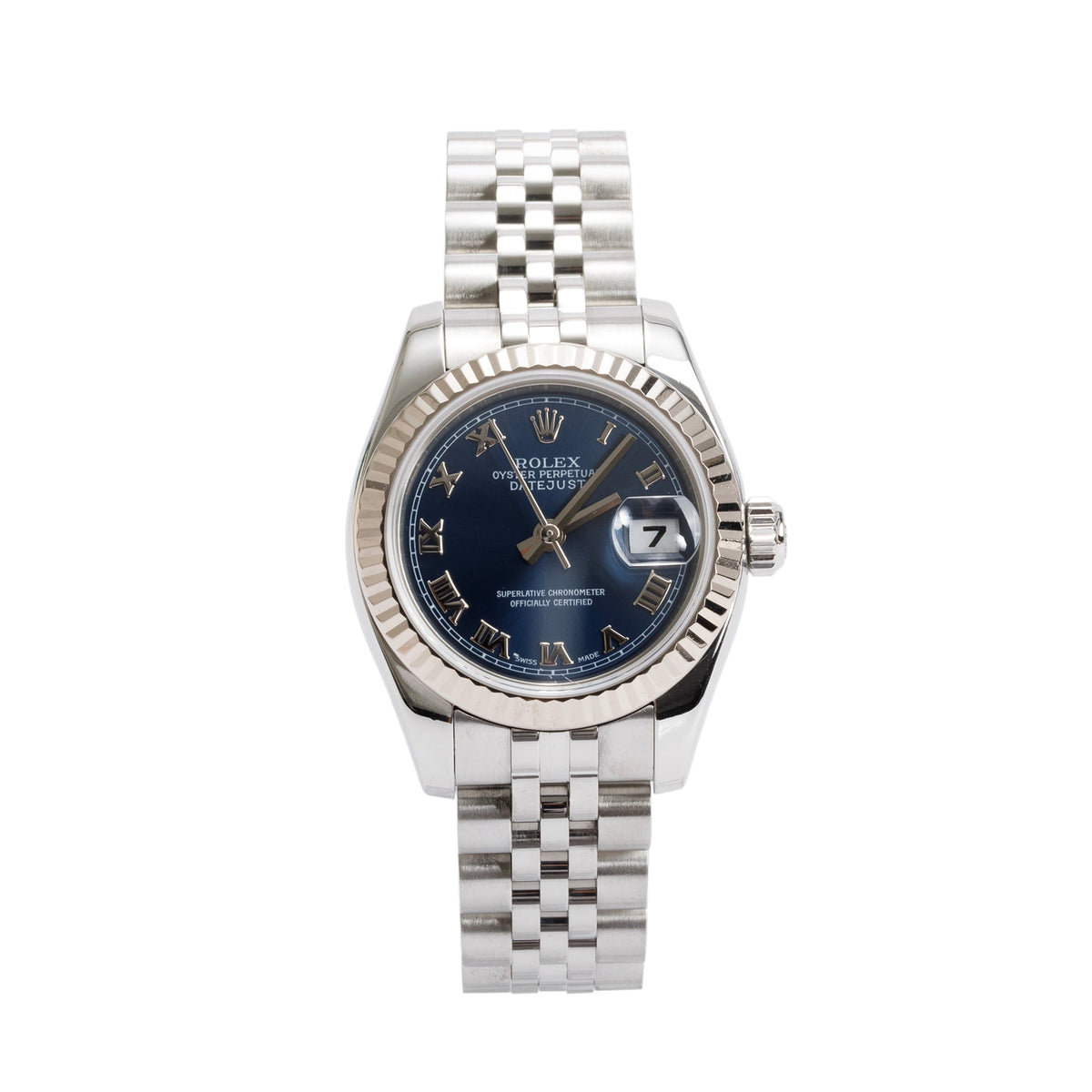 Rolex Stainless Steel Silver Blue Dial 26 MM Datejust Watch 179174 w ...
