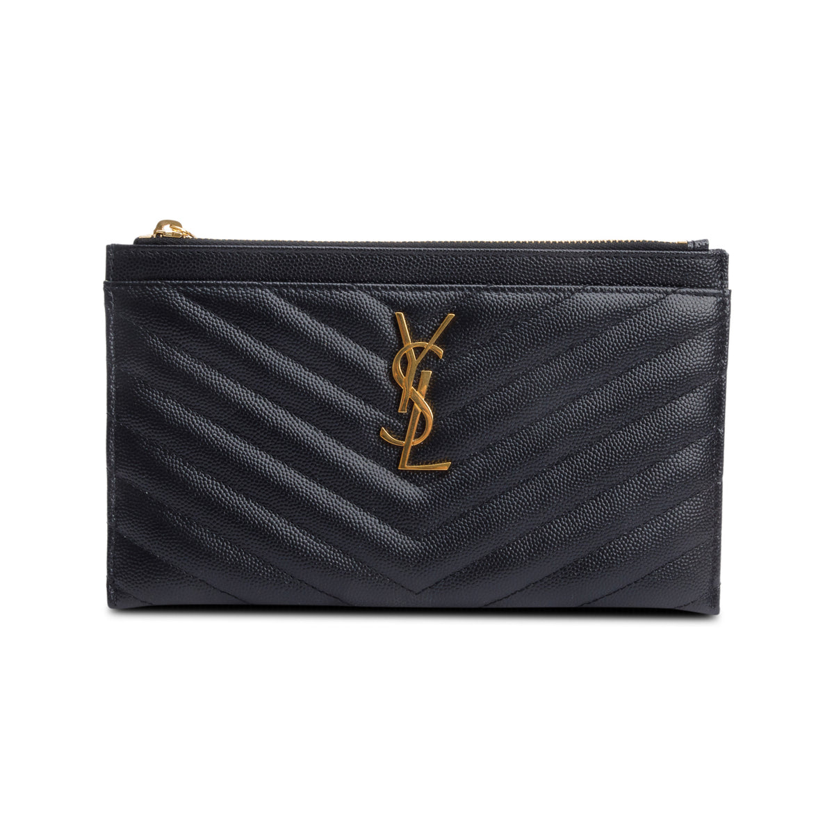 Saint Laurent Black Grain De Poudre Embossed Leather Cassandre Matelas ...