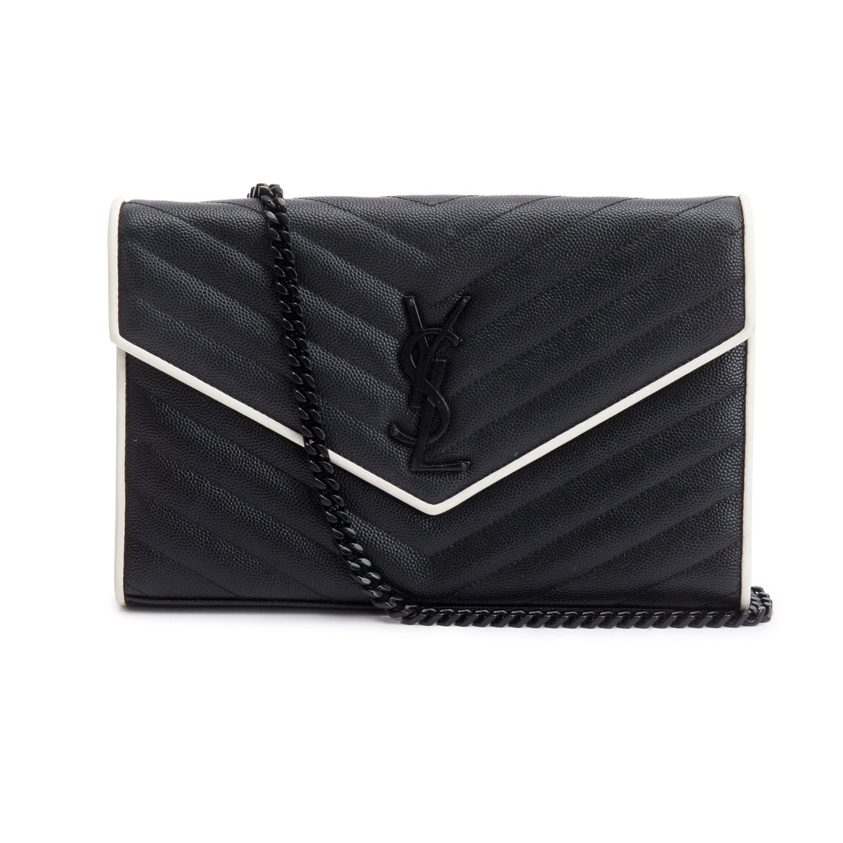 Saint Laurent Black Grained De Poudre White Contrast Trim Cassandre Ma ...