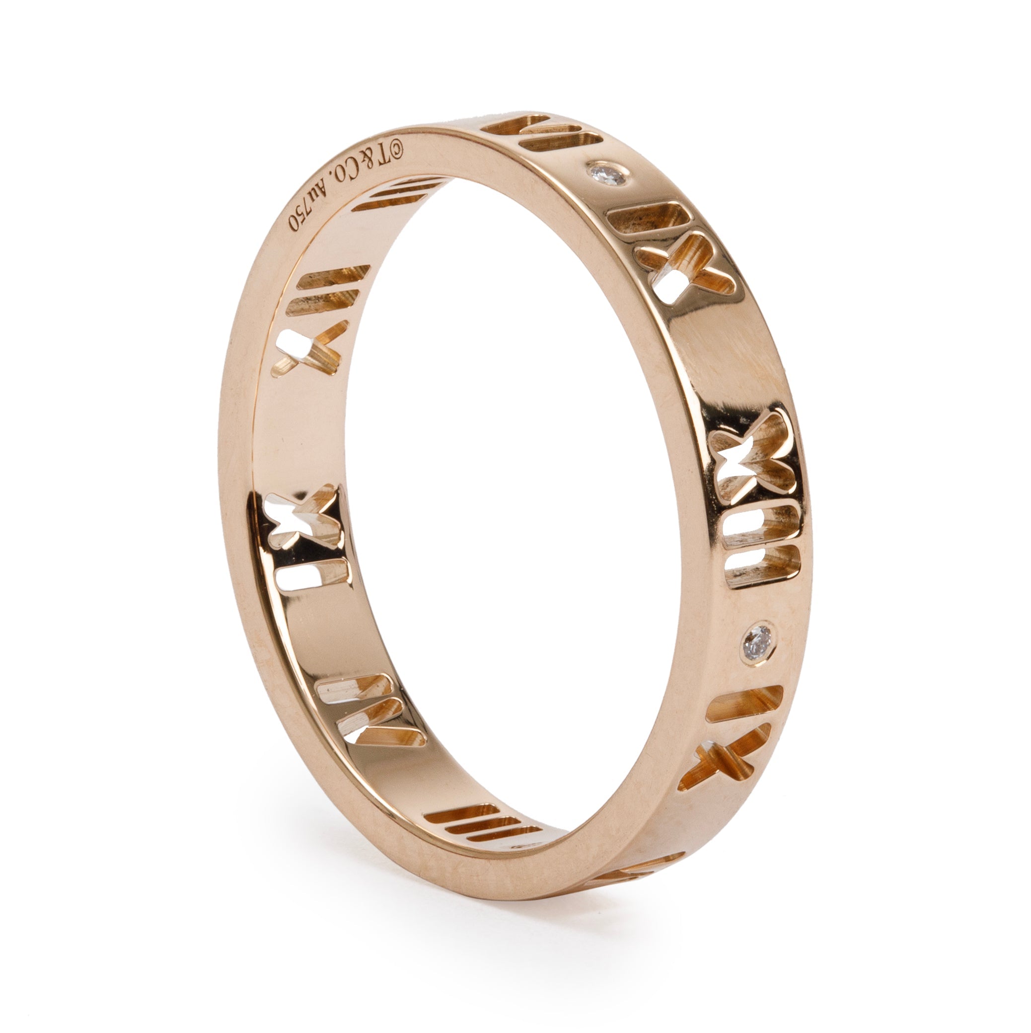 Tiffany & Co. 18k Rose Gold & Diamond Atlas Pierced 3.5MM Band Ring, S – Oliver Jewellery