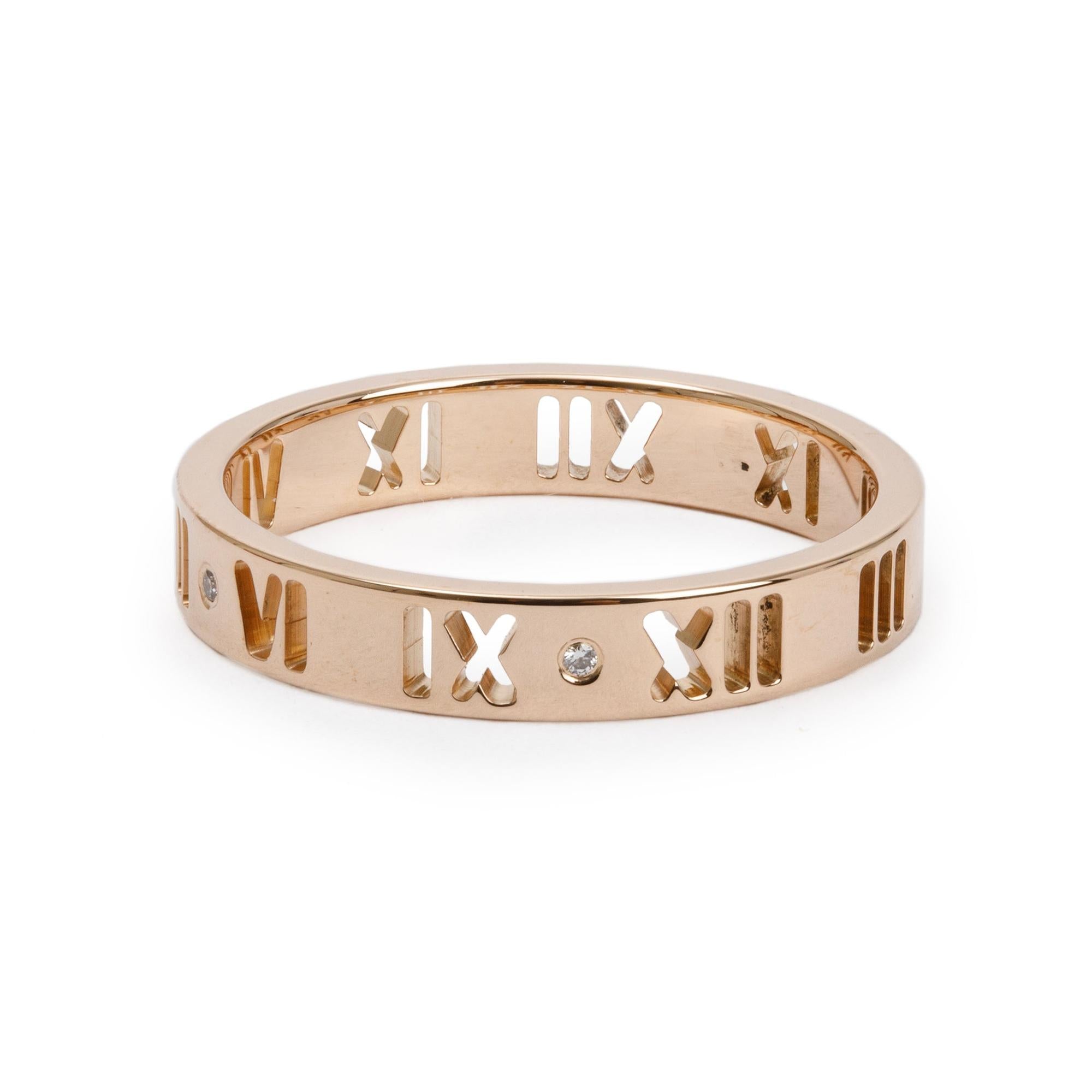 Tiffany & Co. 18k Rose Gold & Diamond Atlas Pierced 3.5MM Band Ring, S – Oliver Jewellery